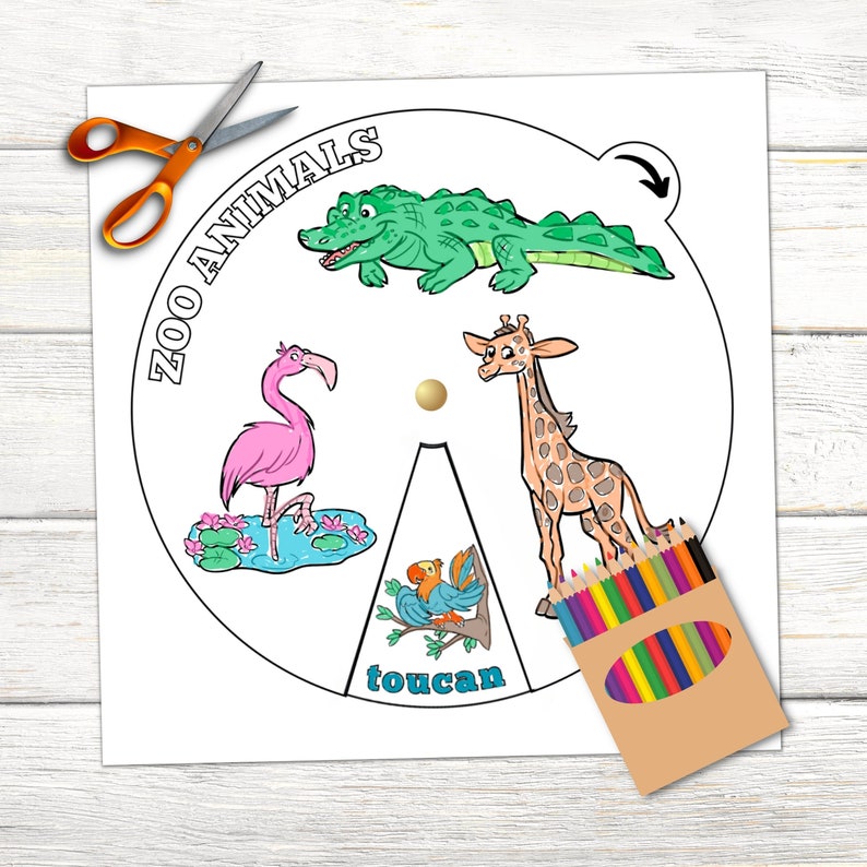 Zoo Animals Coloring Wheel, Realistic Animal Coloring Pages ...