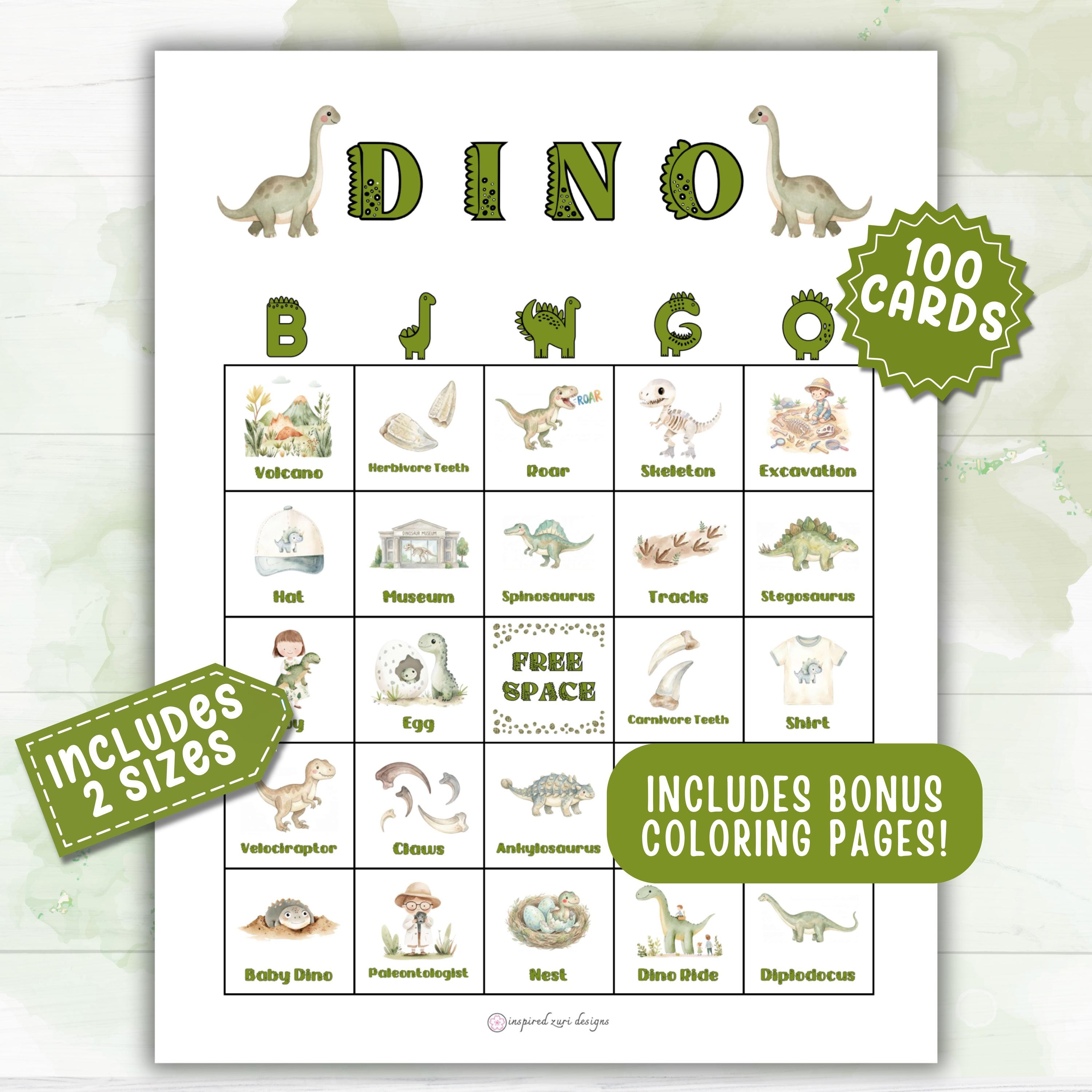 Dinosaur Bingo Game, Printable Dinosaur Birthday Party Game for Kids ...