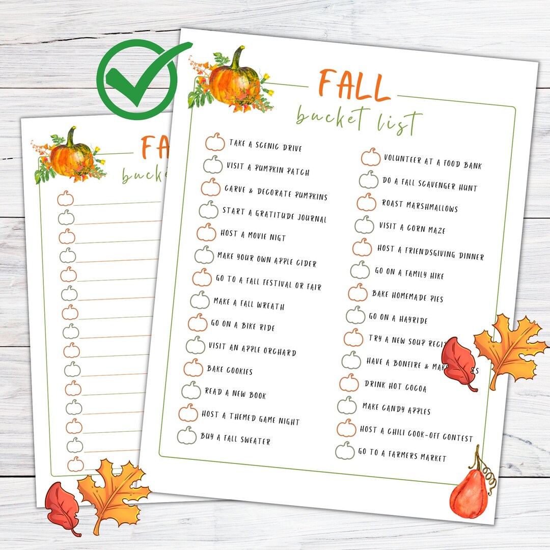 Fall Bucket List Printable, Autumn Bucket List, Autumn Activities ...
