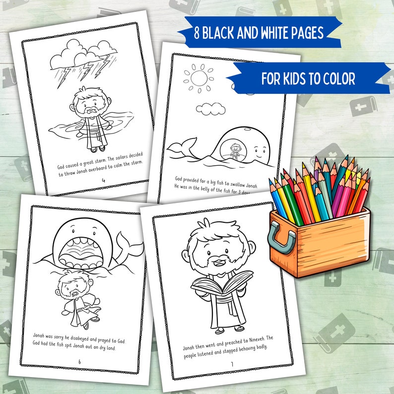 Jonah and the Whale Kids Bible Story Lesson, Kids Bible Heroes Coloring ...