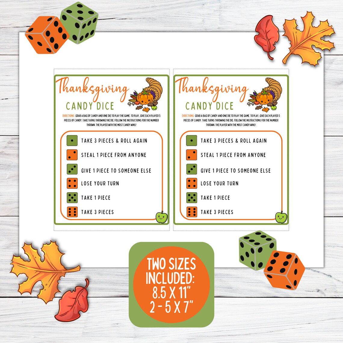 Thanksgiving Dice Game, Thanksgiving Candy Dice, Thanksgiving Games ...