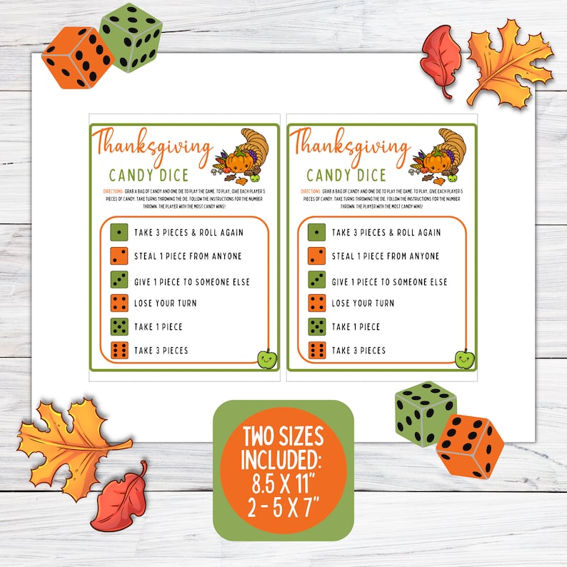 Thanksgiving Dice Game, Thanksgiving Candy Dice, Thanksgiving Games ...