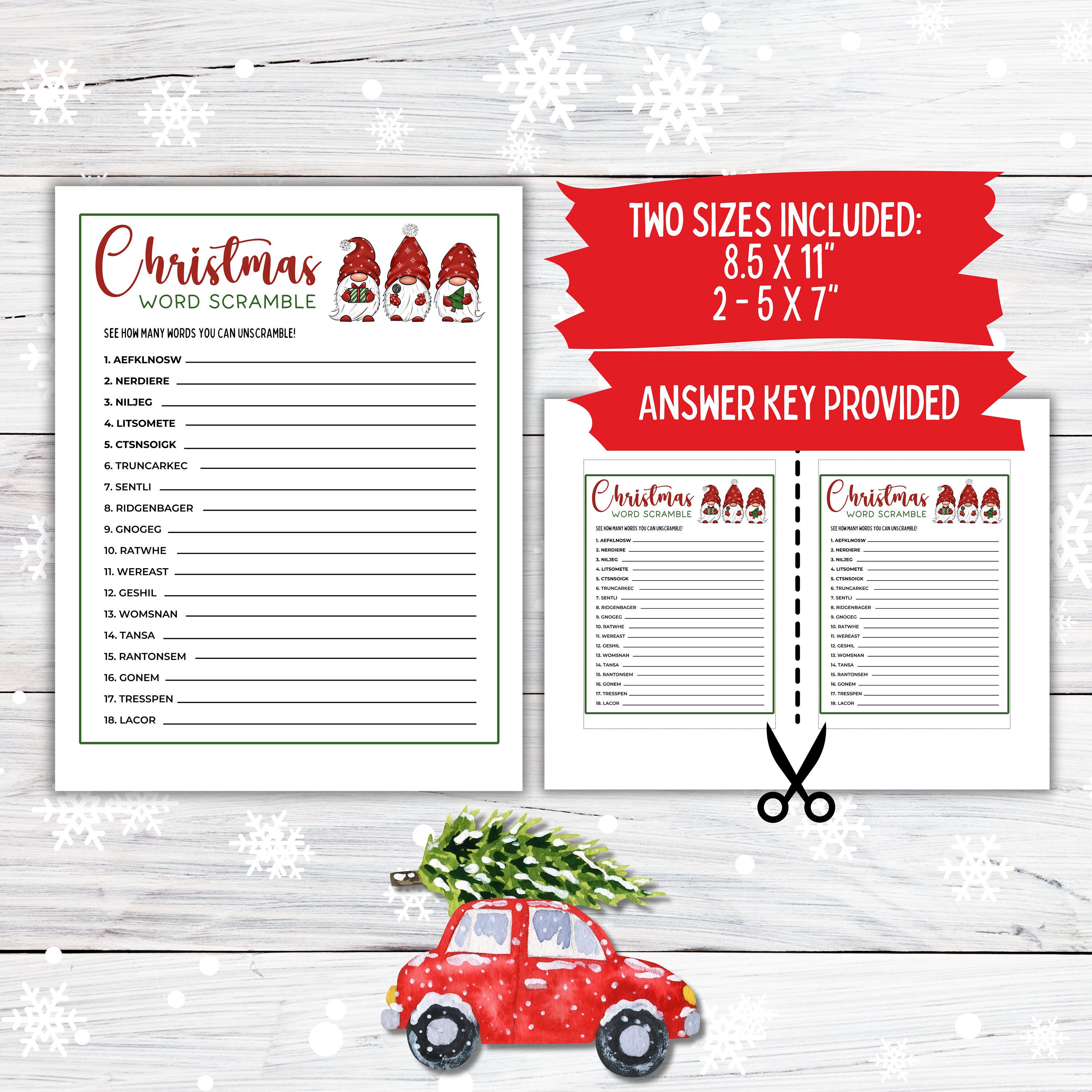 Christmas Gnome Word Scramble, Christmas Party Game Printable ...
