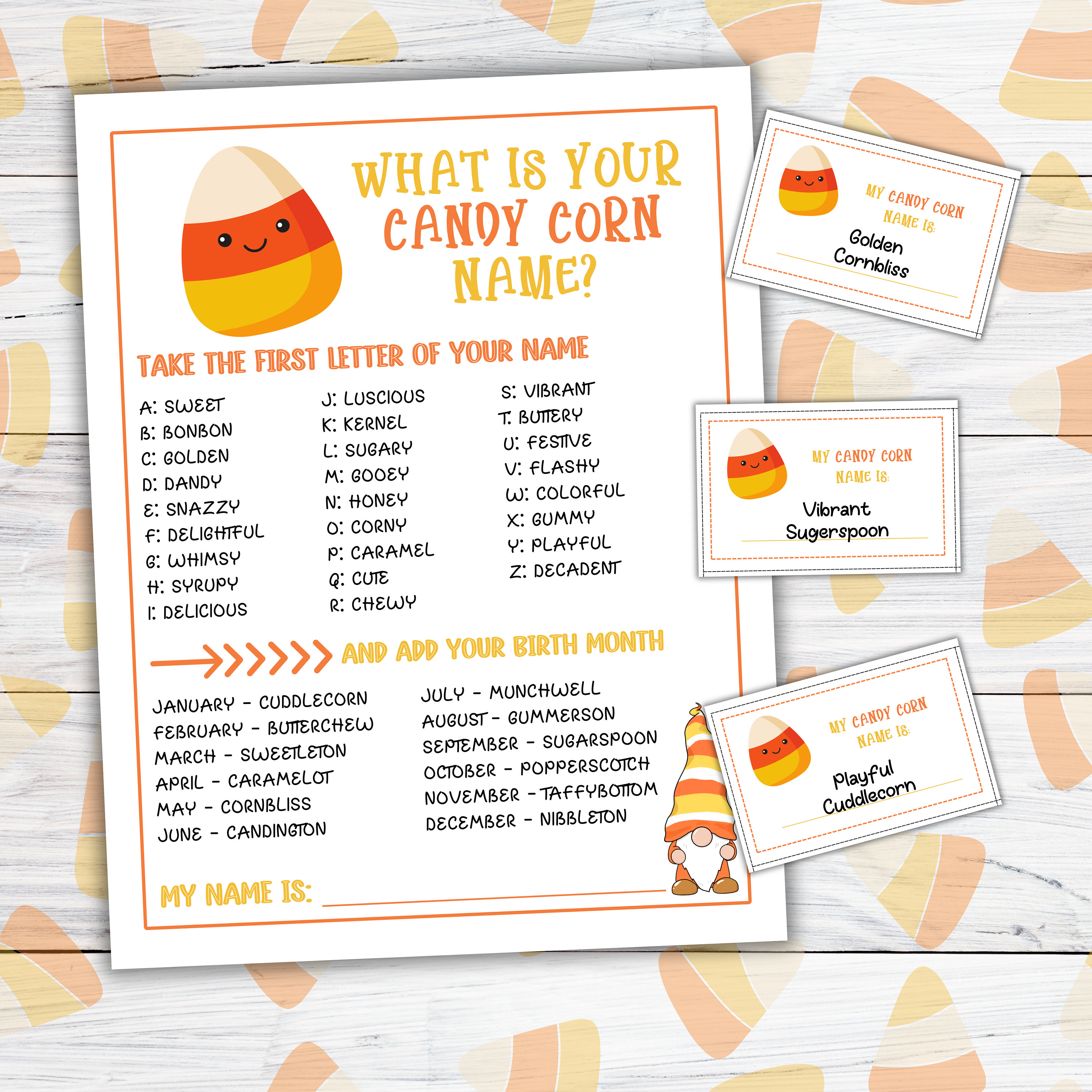 Candy Corn Name Game, Thanksgiving Fall Printable Games, Autumn Holiday ...