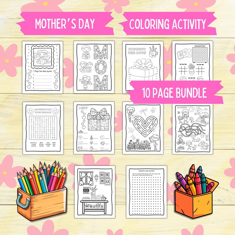 Mother's Day Kids Coloring Pages and Activity Book, Mother's Day ...