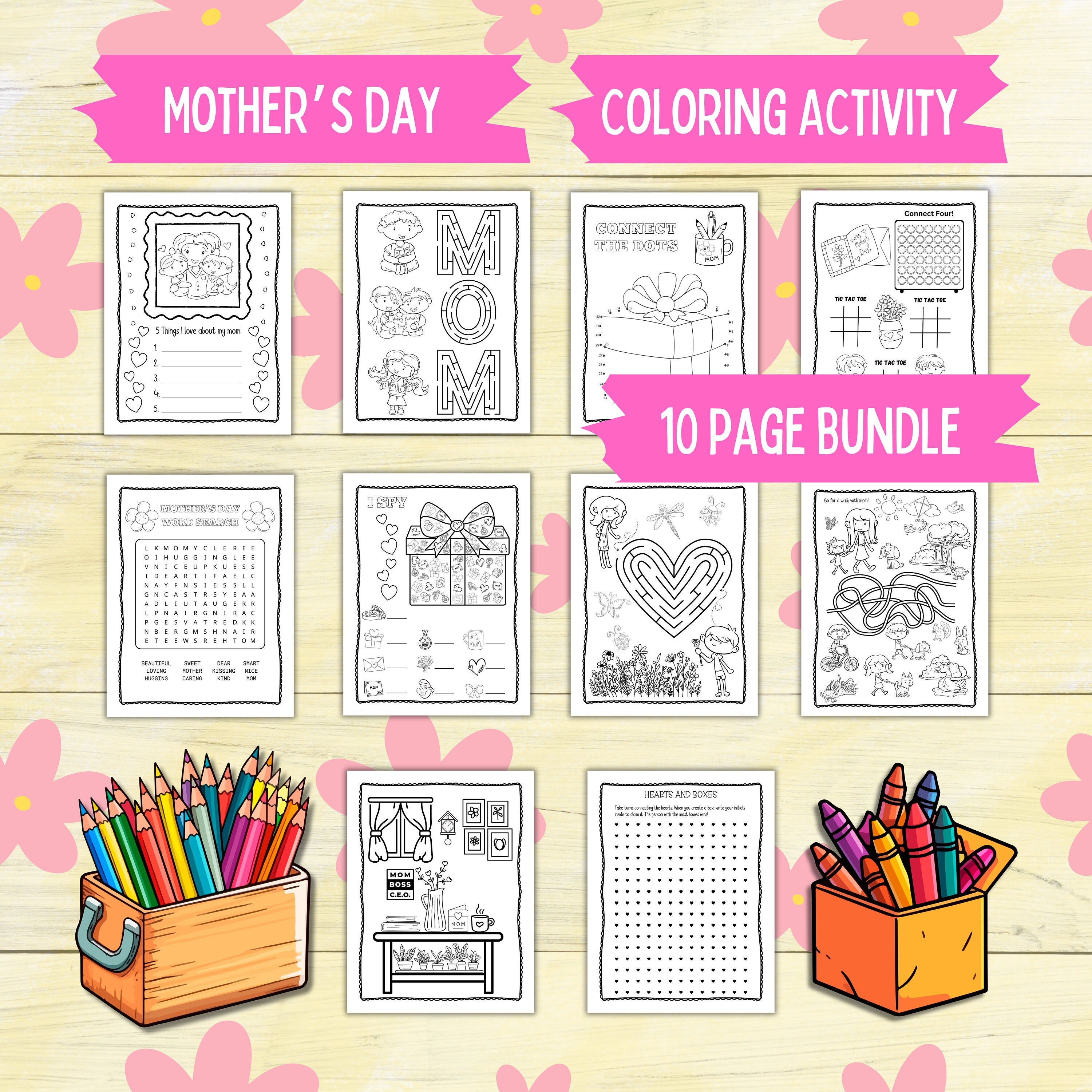 Mother's Day Kids Coloring Pages and Activity Book, Mother's Day ...