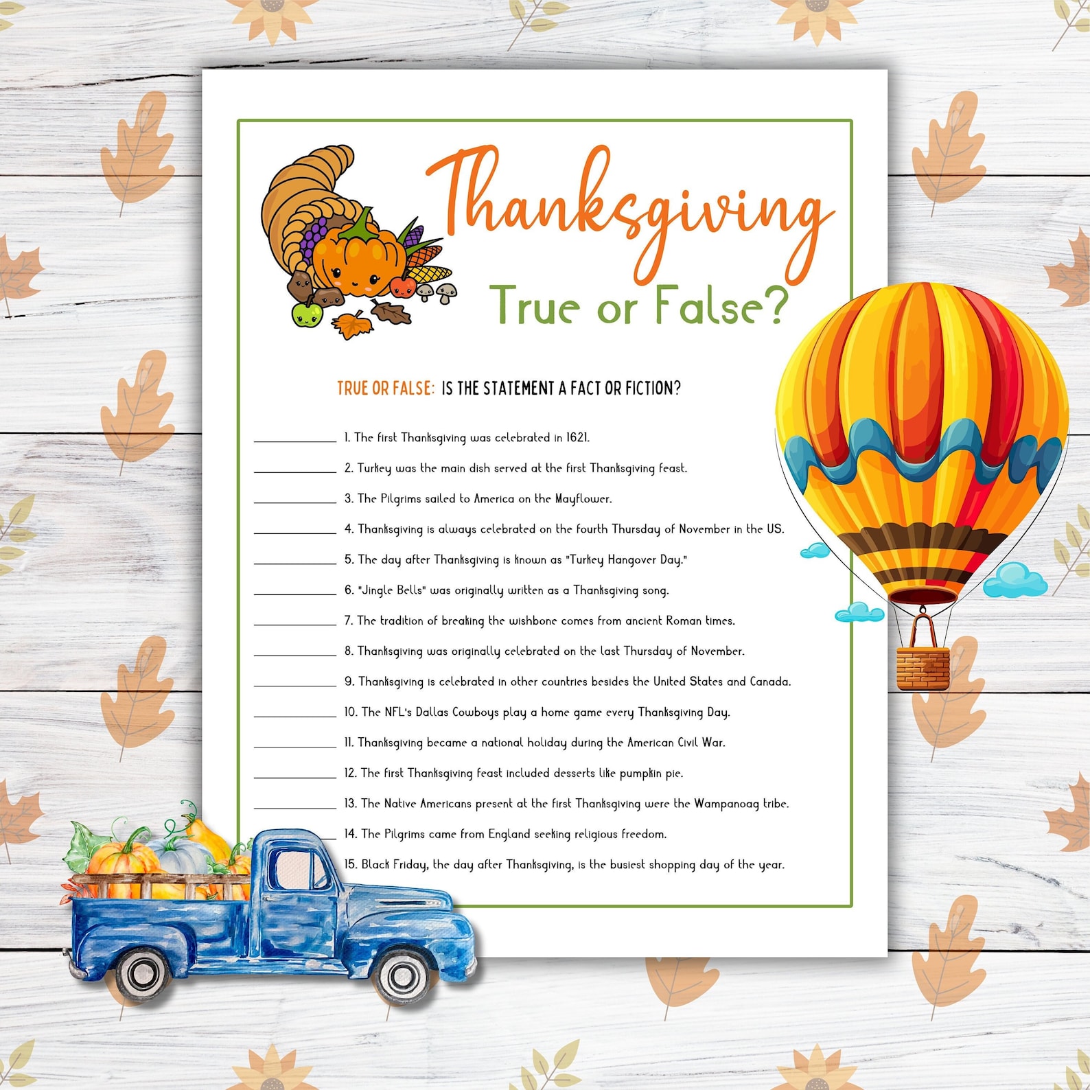 Thanksgiving Trivia Game, Printable Thanksgiving Game, Thanksgiving ...