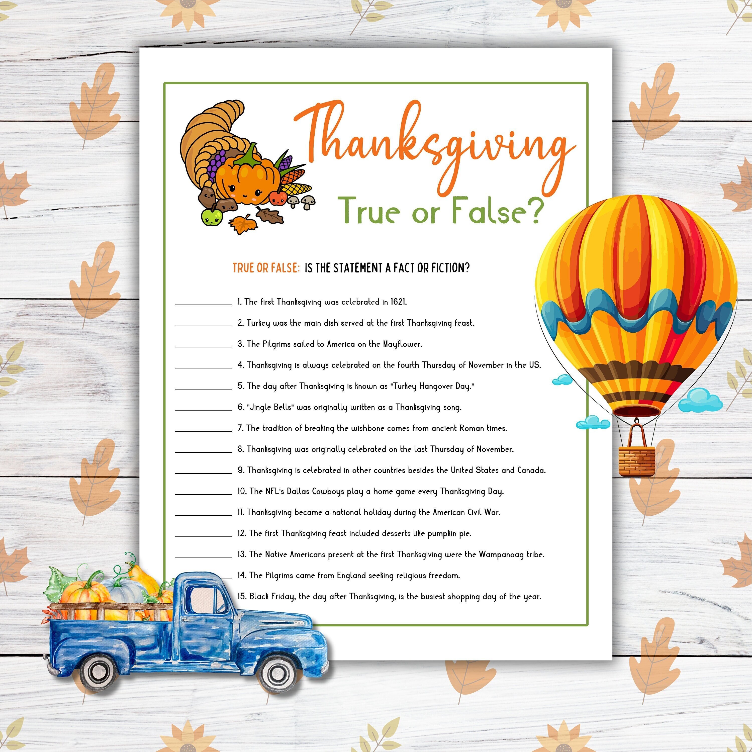 Thanksgiving Trivia Game, Printable Thanksgiving Game, Thanksgiving ...