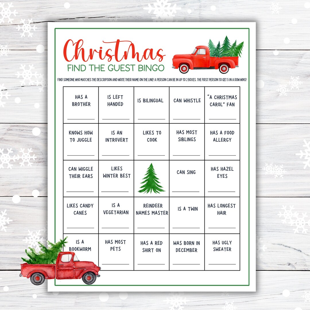 Find the Guest Christmas Bingo, Christmas Party Games Printable ...