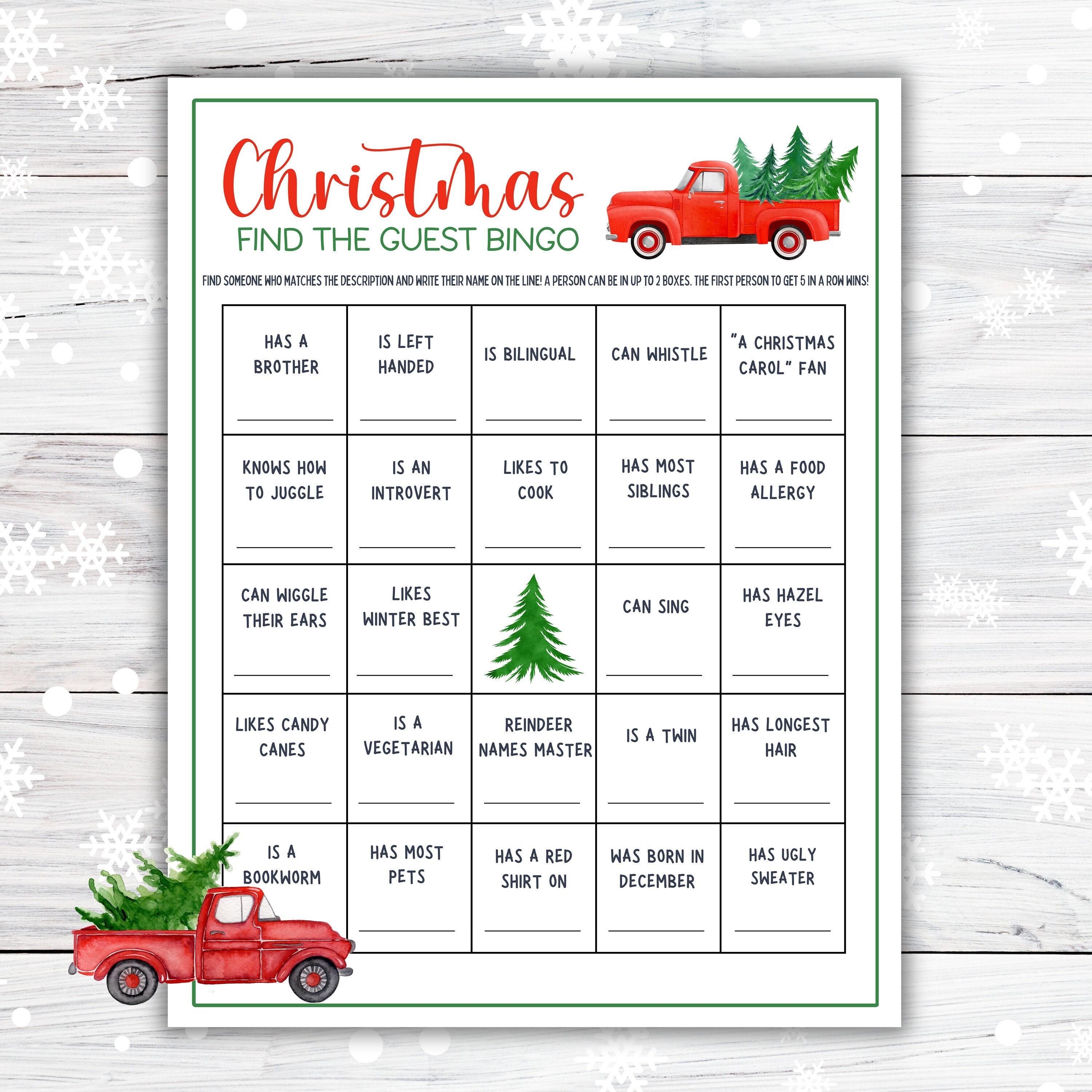 Find the Guest Christmas Bingo, Christmas Party Games Printable ...