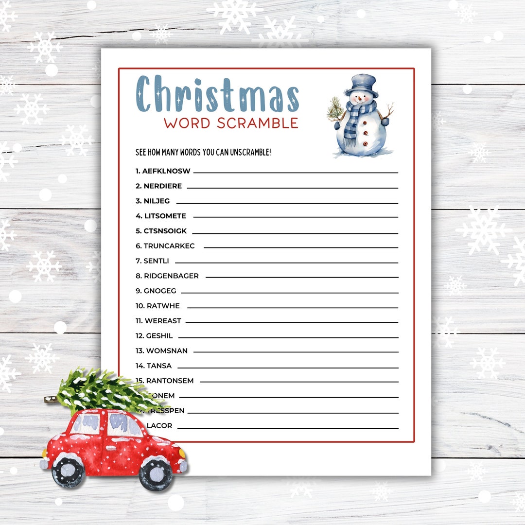 Christmas Snowman Word Scramble, Christmas Party Game Printable ...