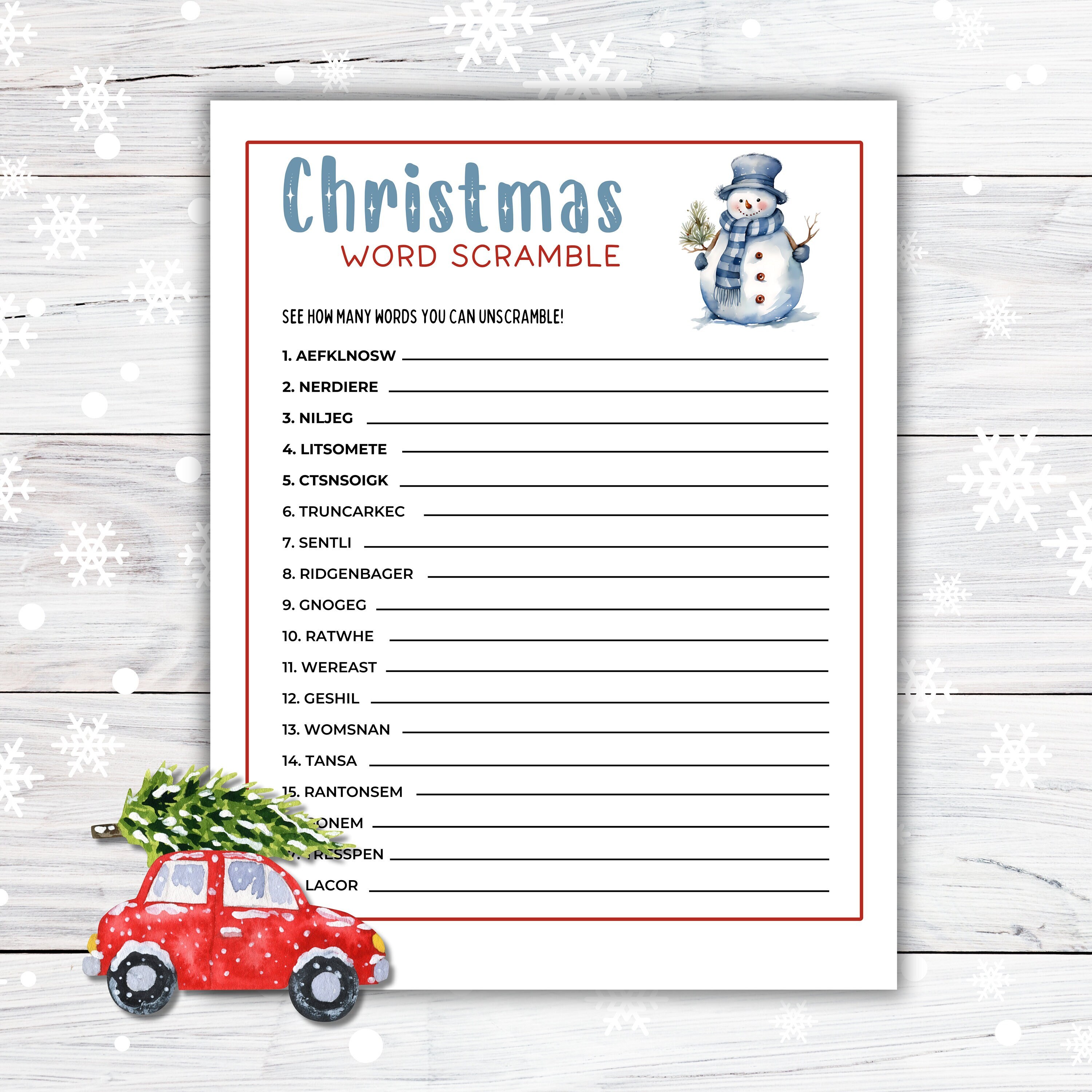 Christmas Snowman Word Scramble, Christmas Party Game Printable ...