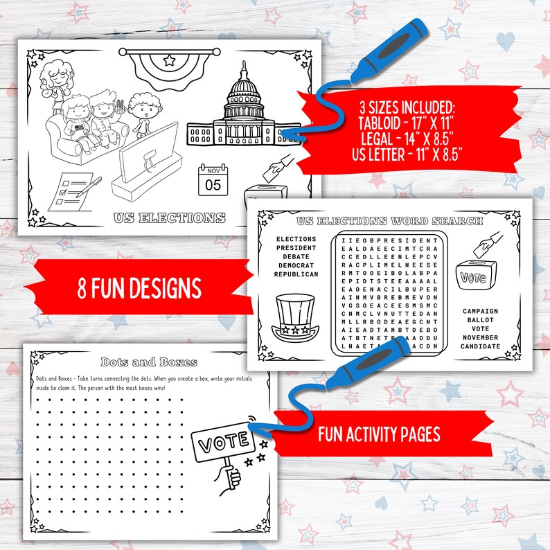 US Election Day Coloring Activity Placemats, US Election Day Games ...