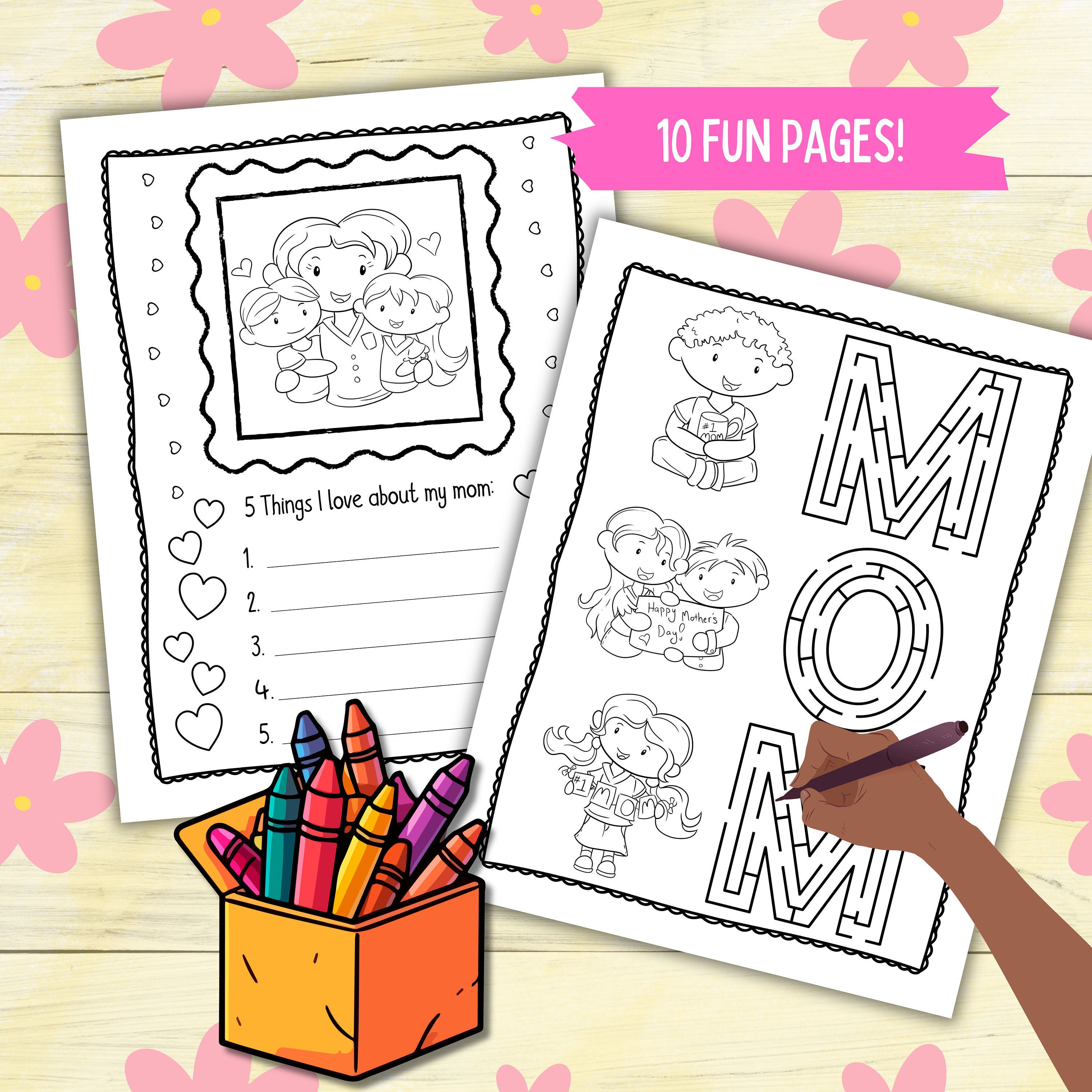 Mother's Day Kids Coloring Pages and Activity Book, Mother's Day ...