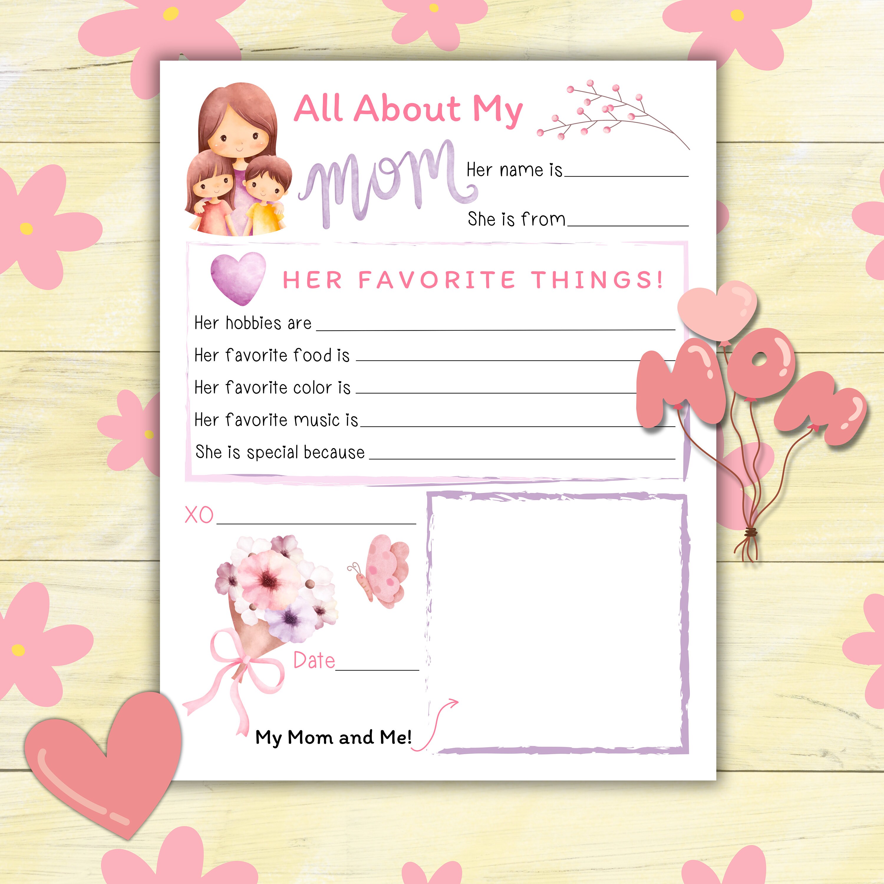All About My Mom, Mother's Day Printable Craft From Kids, Mother's Day ...