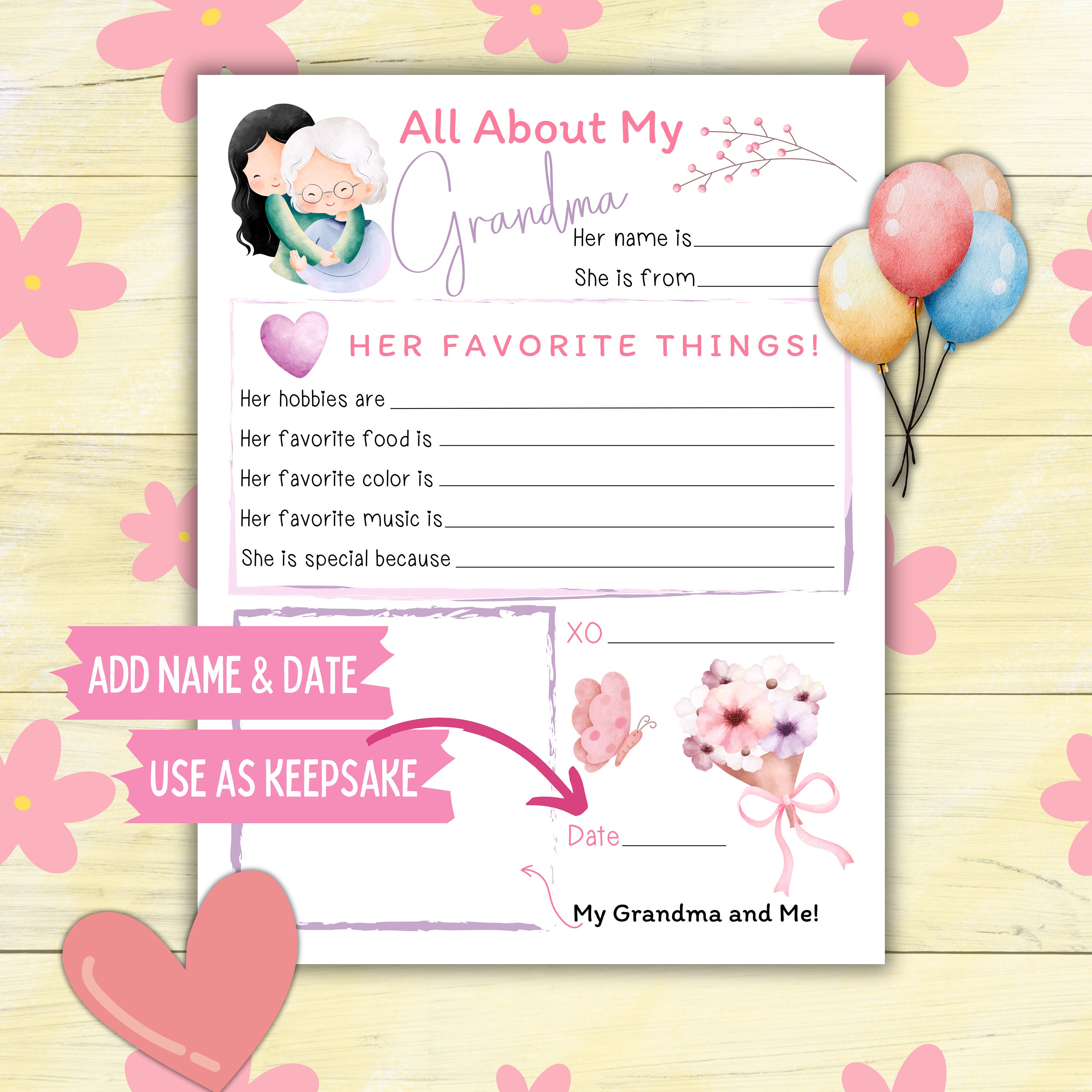 All About Grandma, Mother's Day Printable Craft for Grandma, Mother's ...
