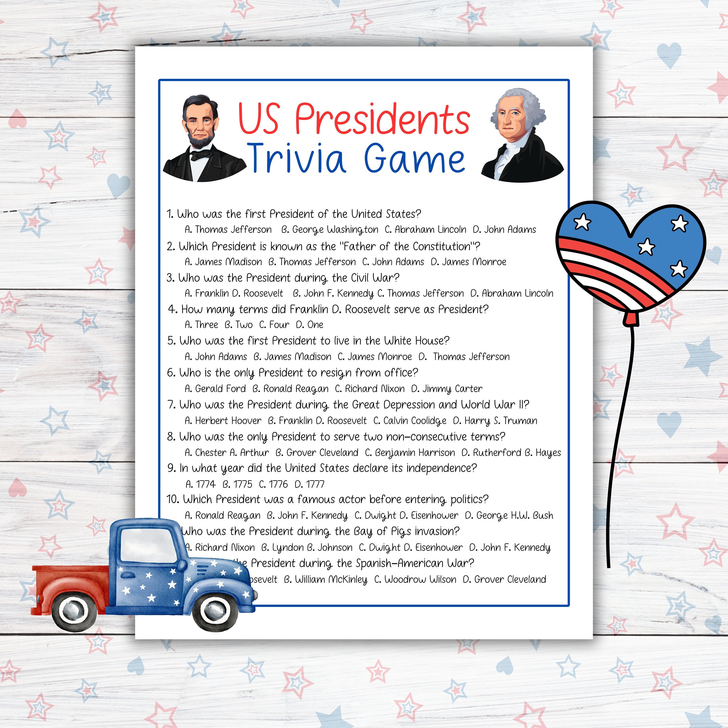 US Presidents Trivia Game, US Presidents Trivia Questions, Homeschool ...