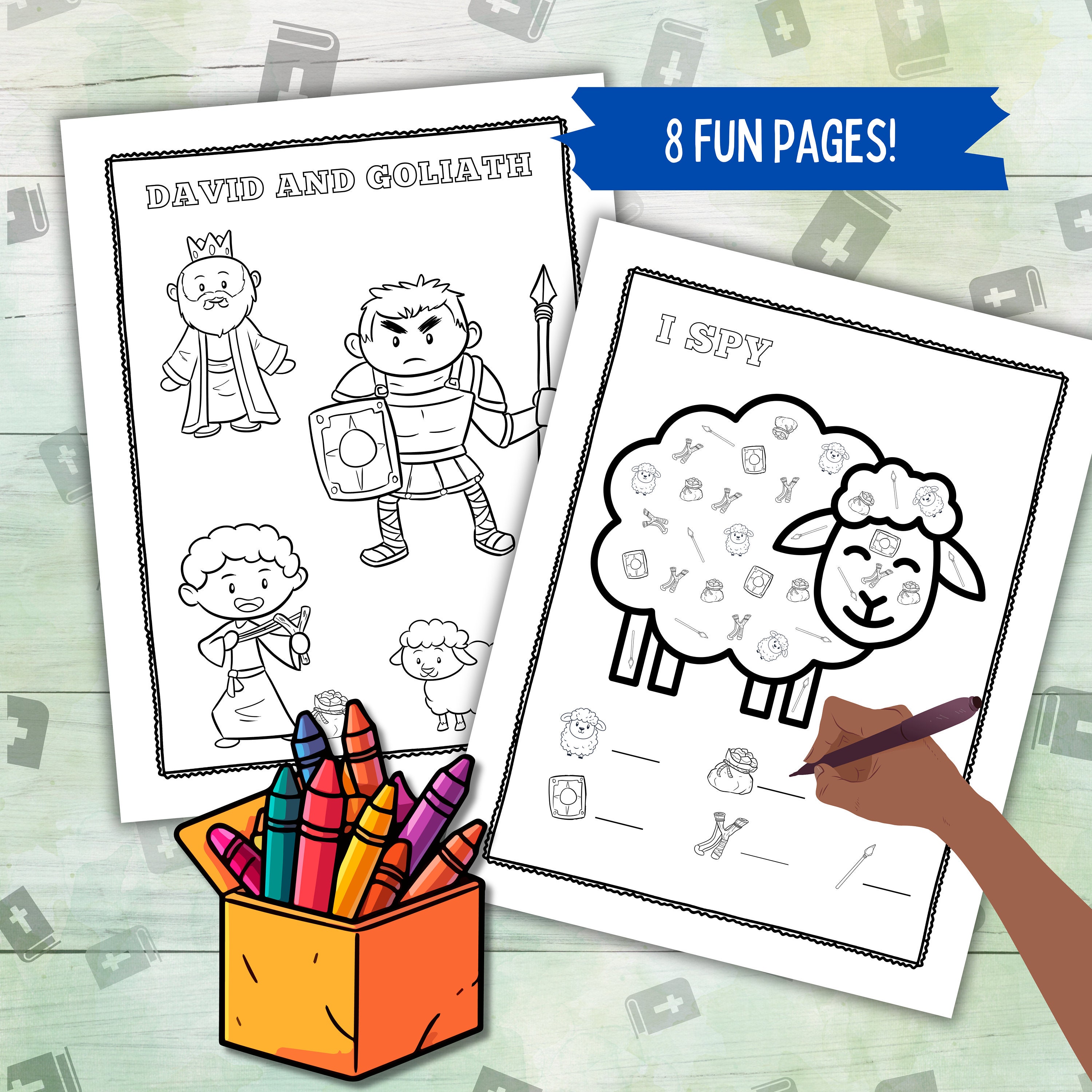 David and Goliath Coloring Activity Page Bundle, Printable Childrens ...