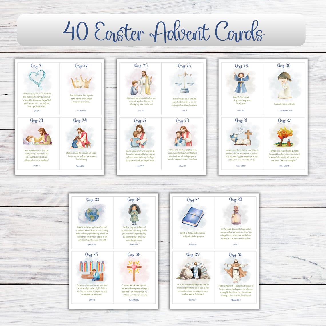 Easter Advent Bible Study Cards, Holy Week Countdown Devotional ...