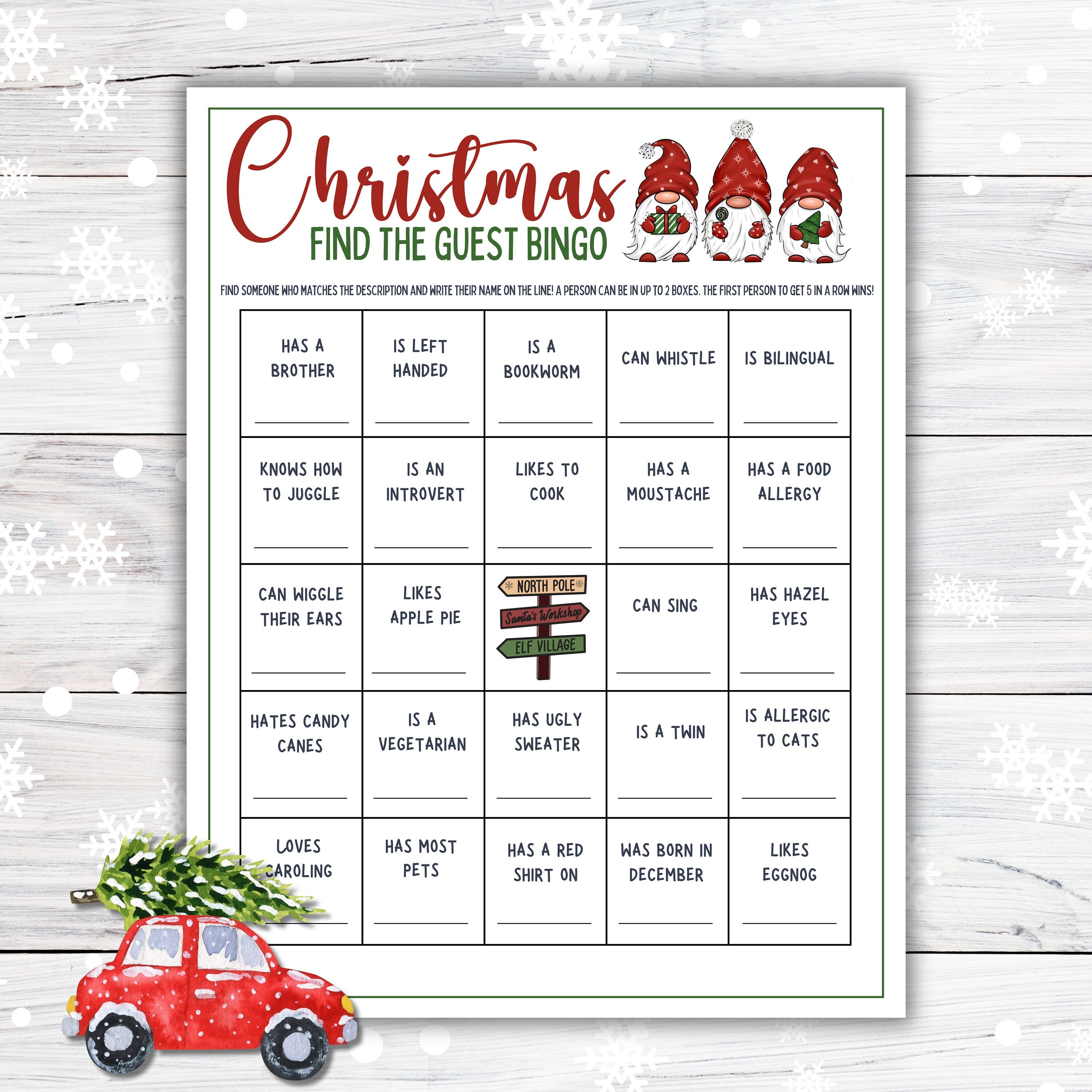 Find the Guest Christmas Gnome Bingo, Christmas Party Games Printable ...