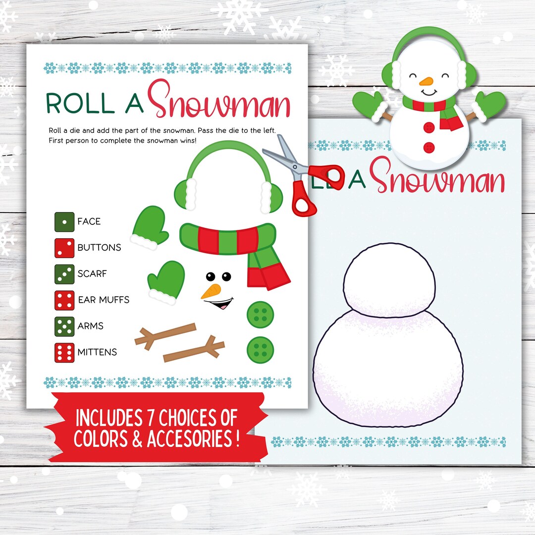 Roll a Snowman Printable, Christmas Dice Game for Kids, Christmas ...