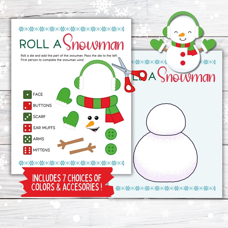 Roll a Snowman Printable, Christmas Dice Game for Kids, Christmas ...