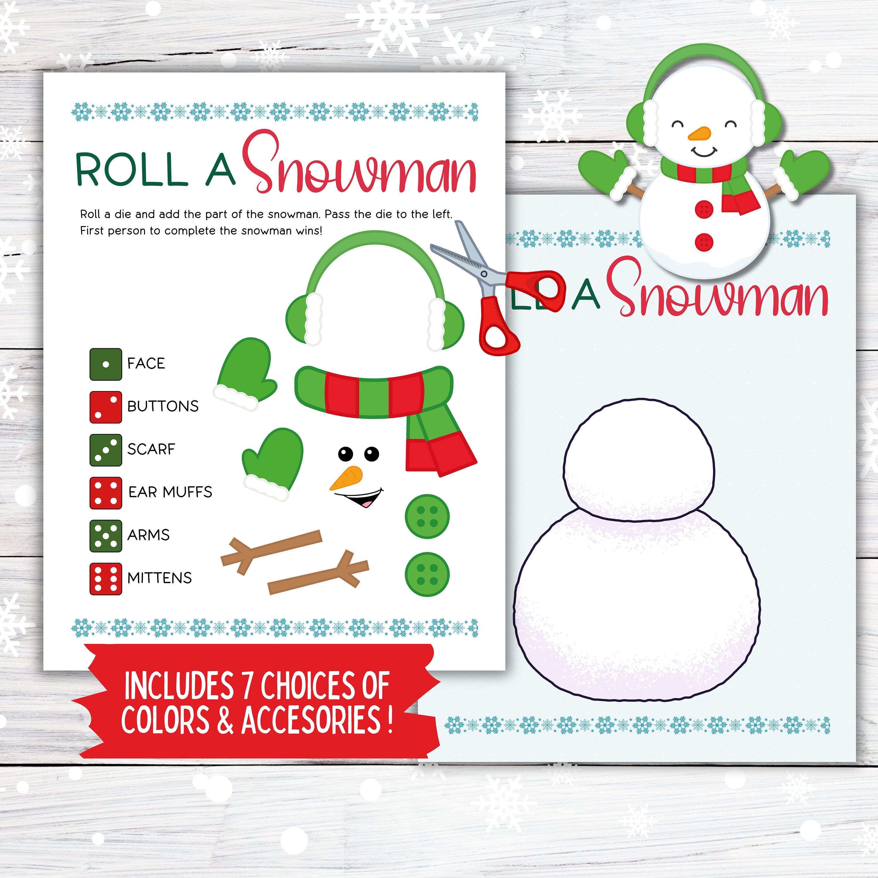 Roll a Snowman Printable, Christmas Dice Game for Kids, Christmas ...
