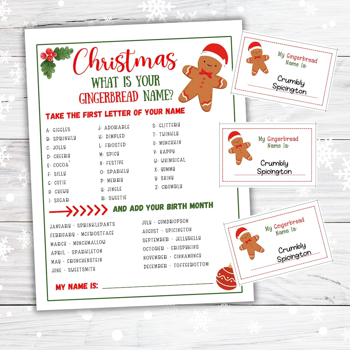 What's Your Gingerbread Name Game, Christmas Party Game for Group ...