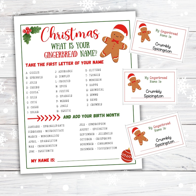 What's Your Gingerbread Name Game, Christmas Party Game for Group ...