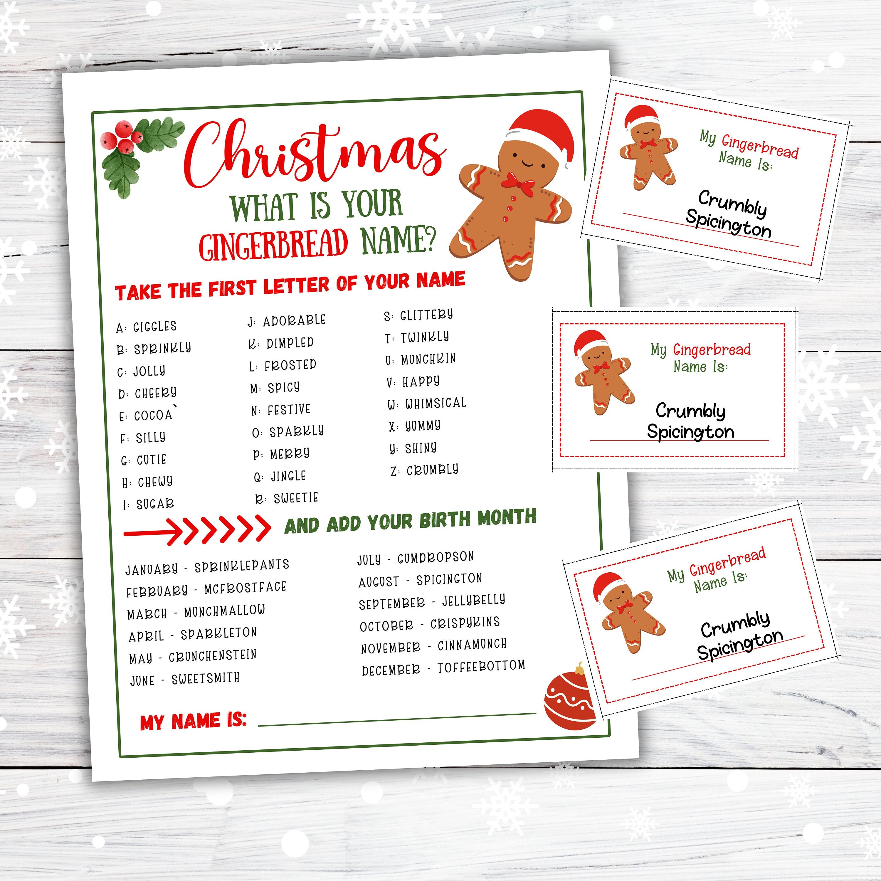 What's Your Gingerbread Name Game, Christmas Party Game for Group ...