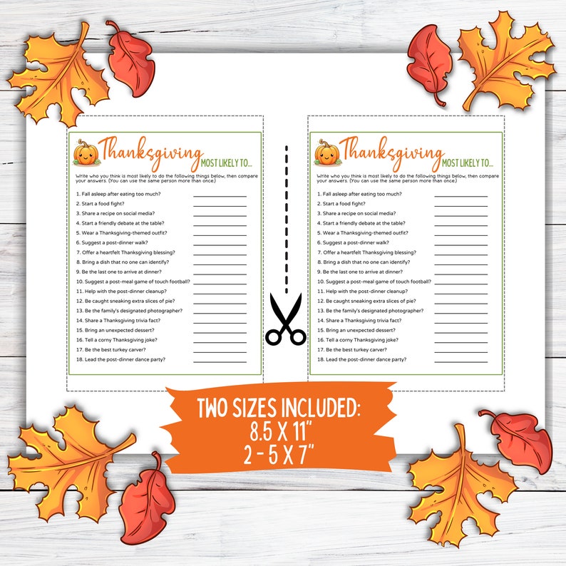 Thanksgiving Most Llikely To, Thanksgiving Game Printable ...