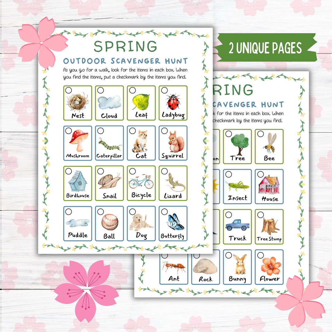 Spring Outdoor Scavenger Hunt, Spring Printable Outdoor Scavenger Hunt ...