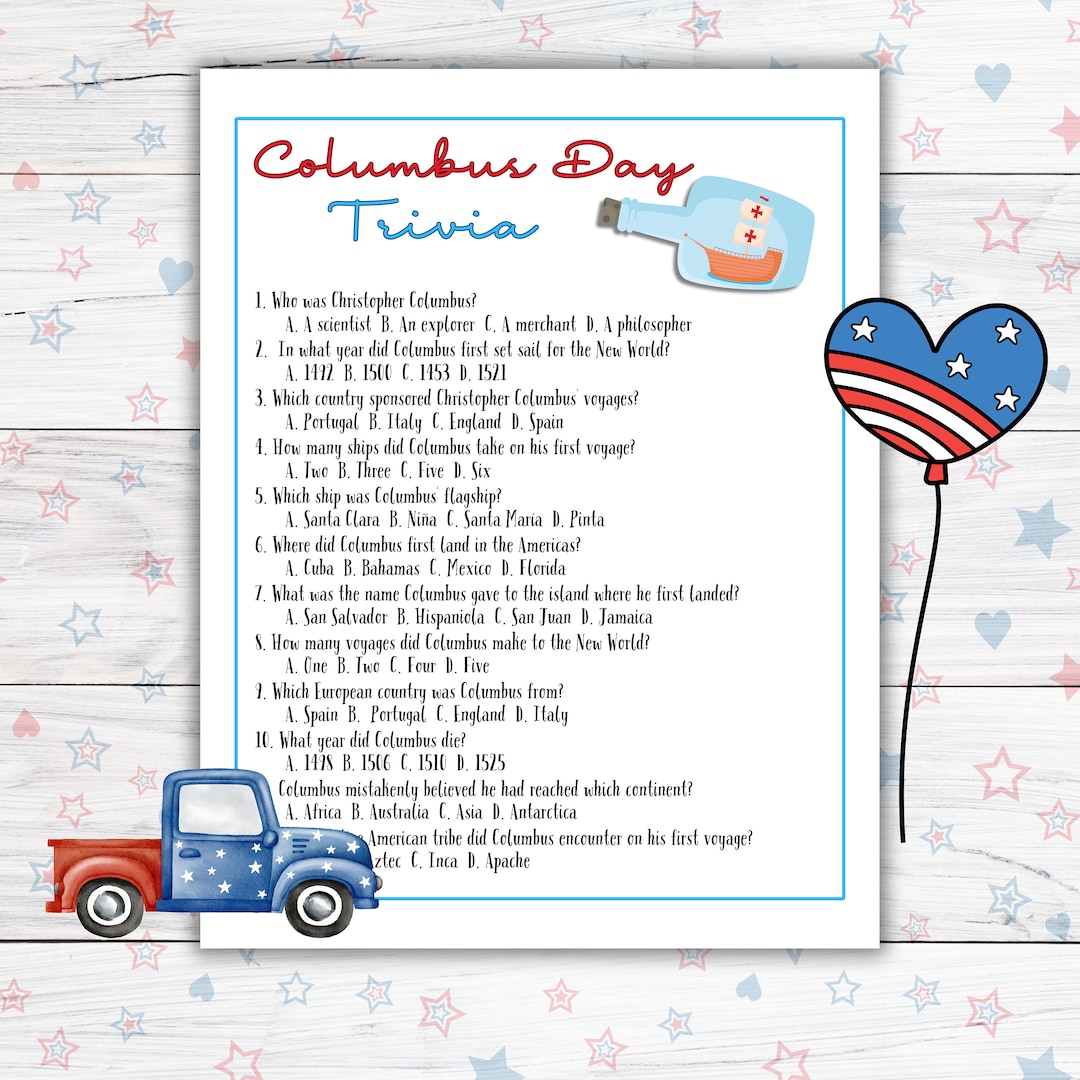 Columbus Day Trivia Game, Columbus Day Trivia Questions, Patriotic ...