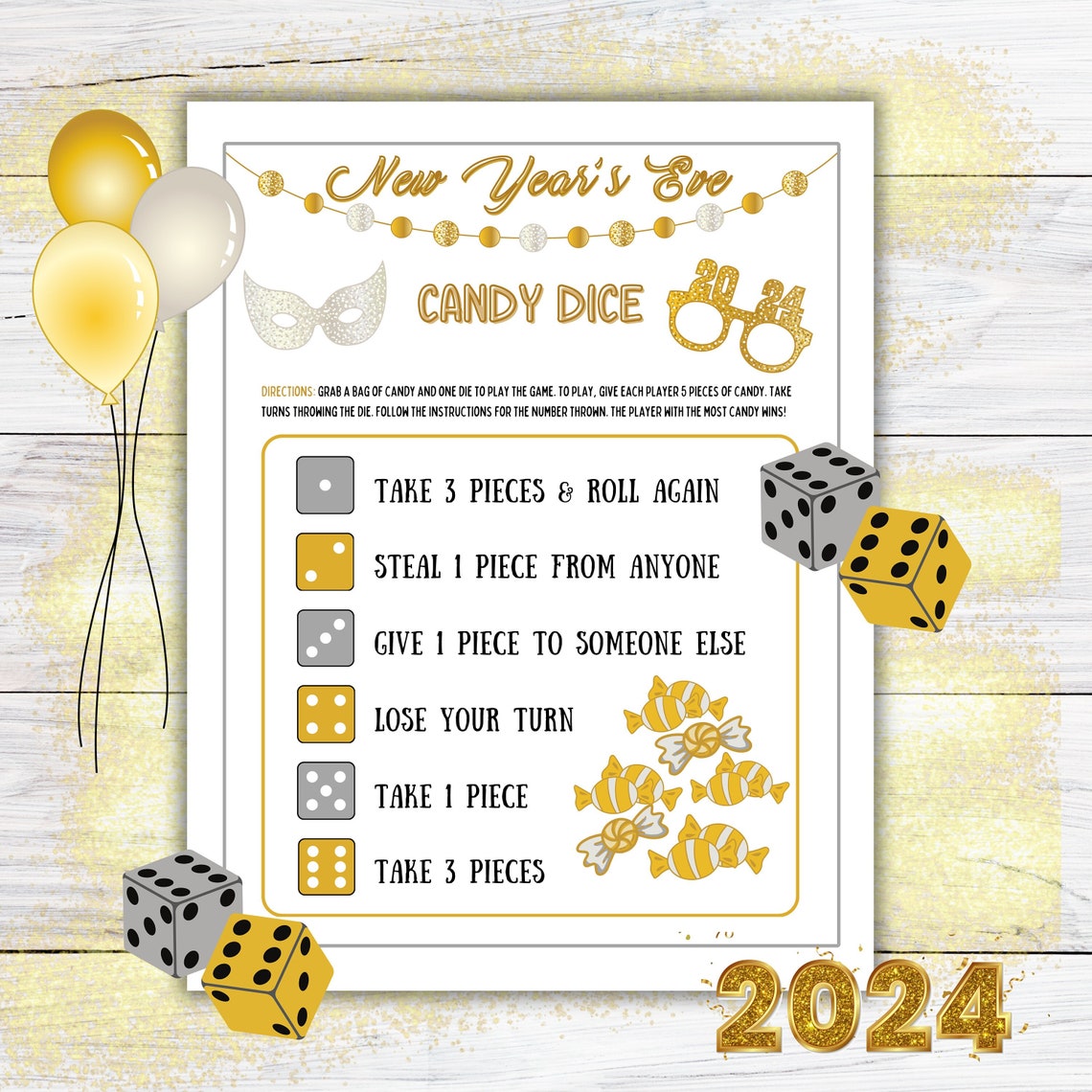 New Years Eve Candy Dice Game Printable, New Year Icebreaker Group Game ...