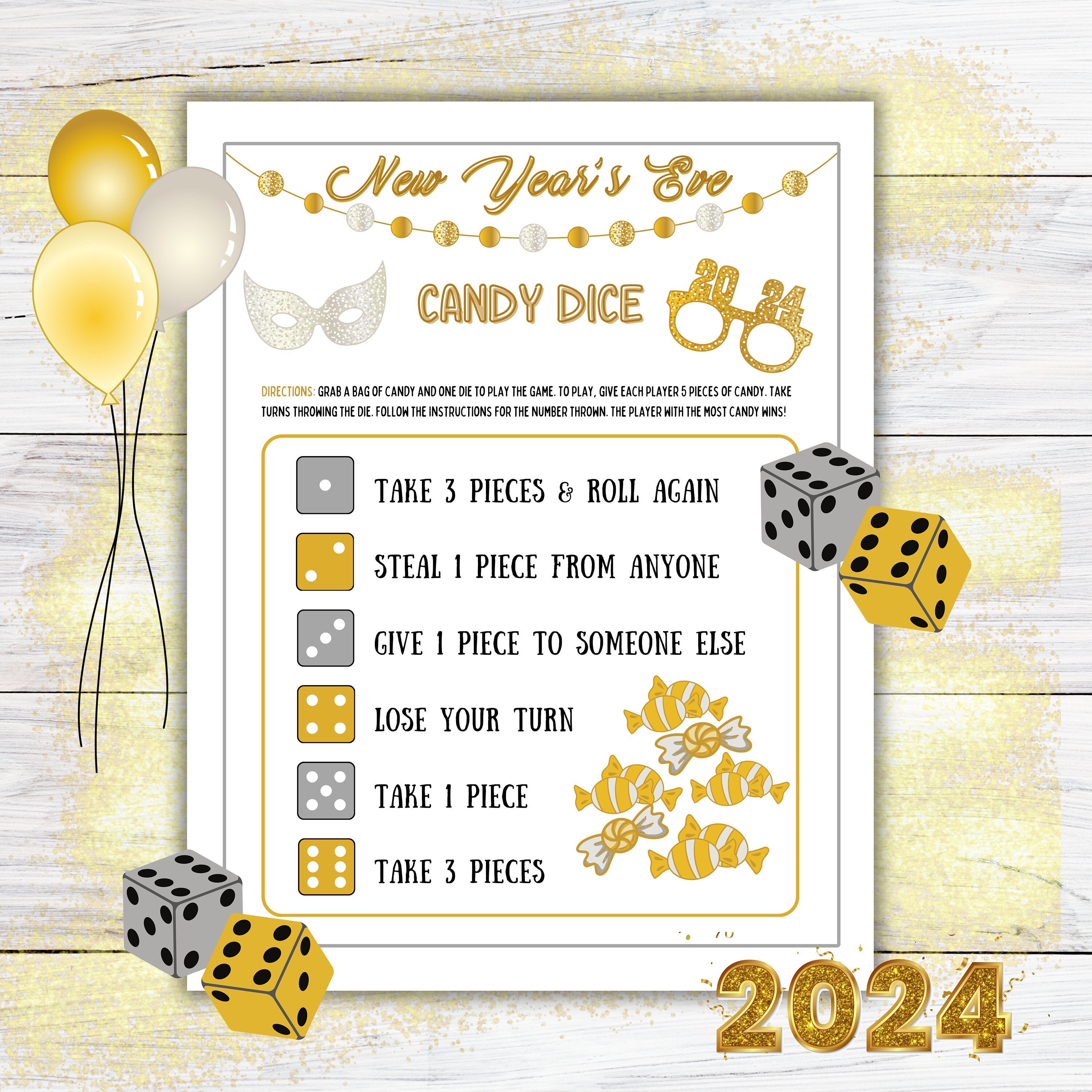 New Years Eve Candy Dice Game Printable, New Year Icebreaker Group Game ...