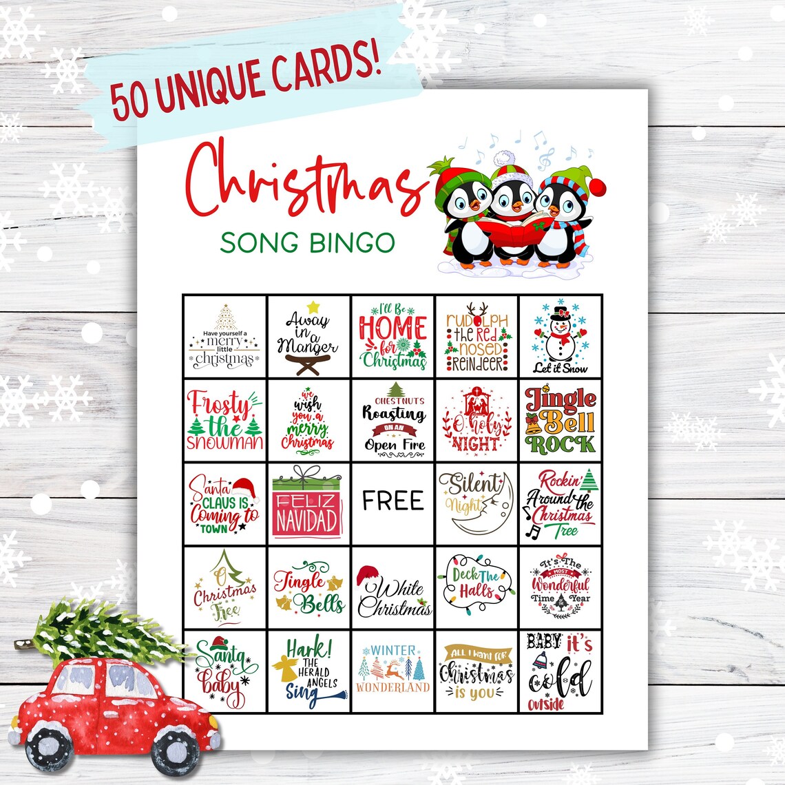 Christmas Song Bingo, Christmas Bingo for 50, Christmas Party Games ...