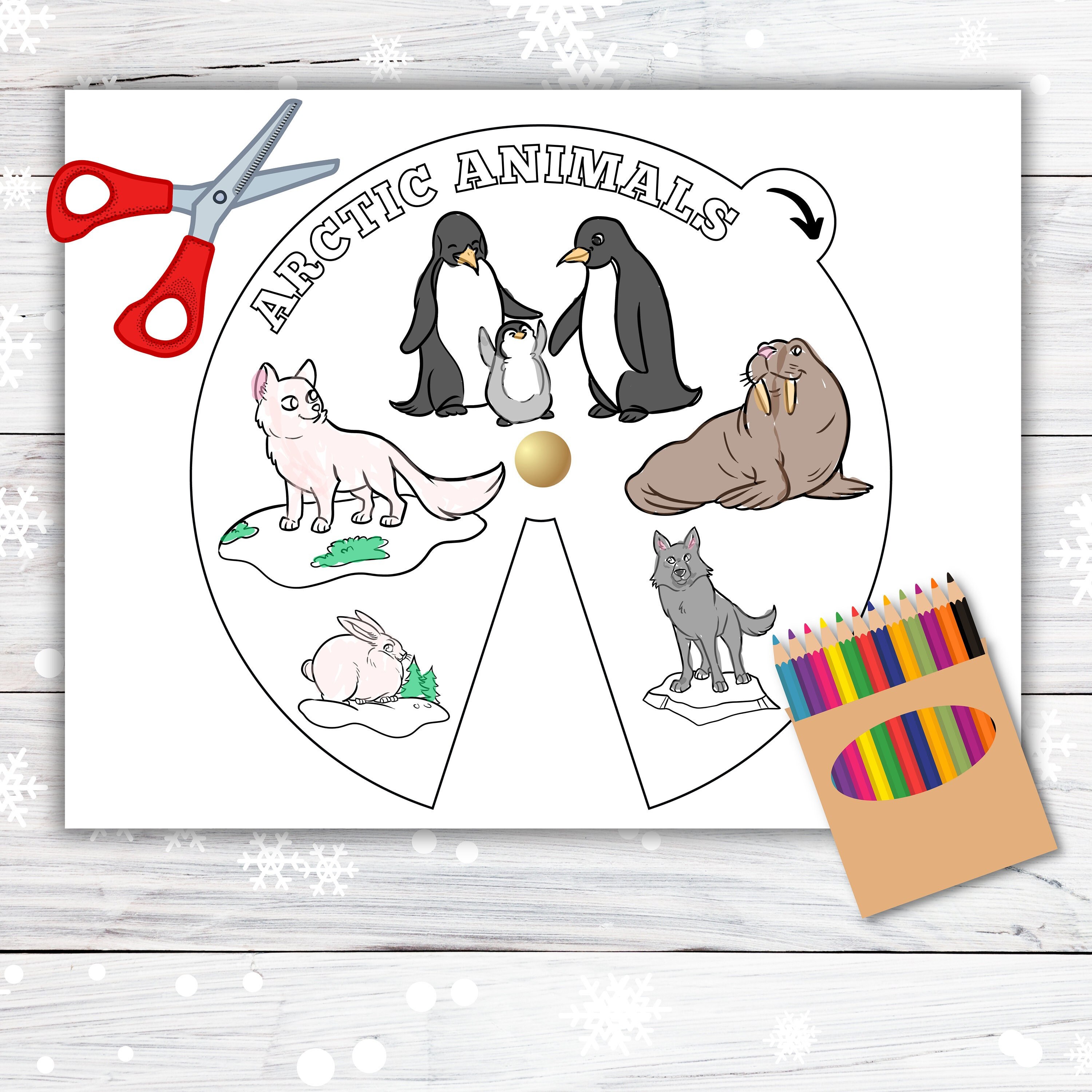 Arctic Animals Coloring Wheel, Realistic Animal Coloring Pages ...