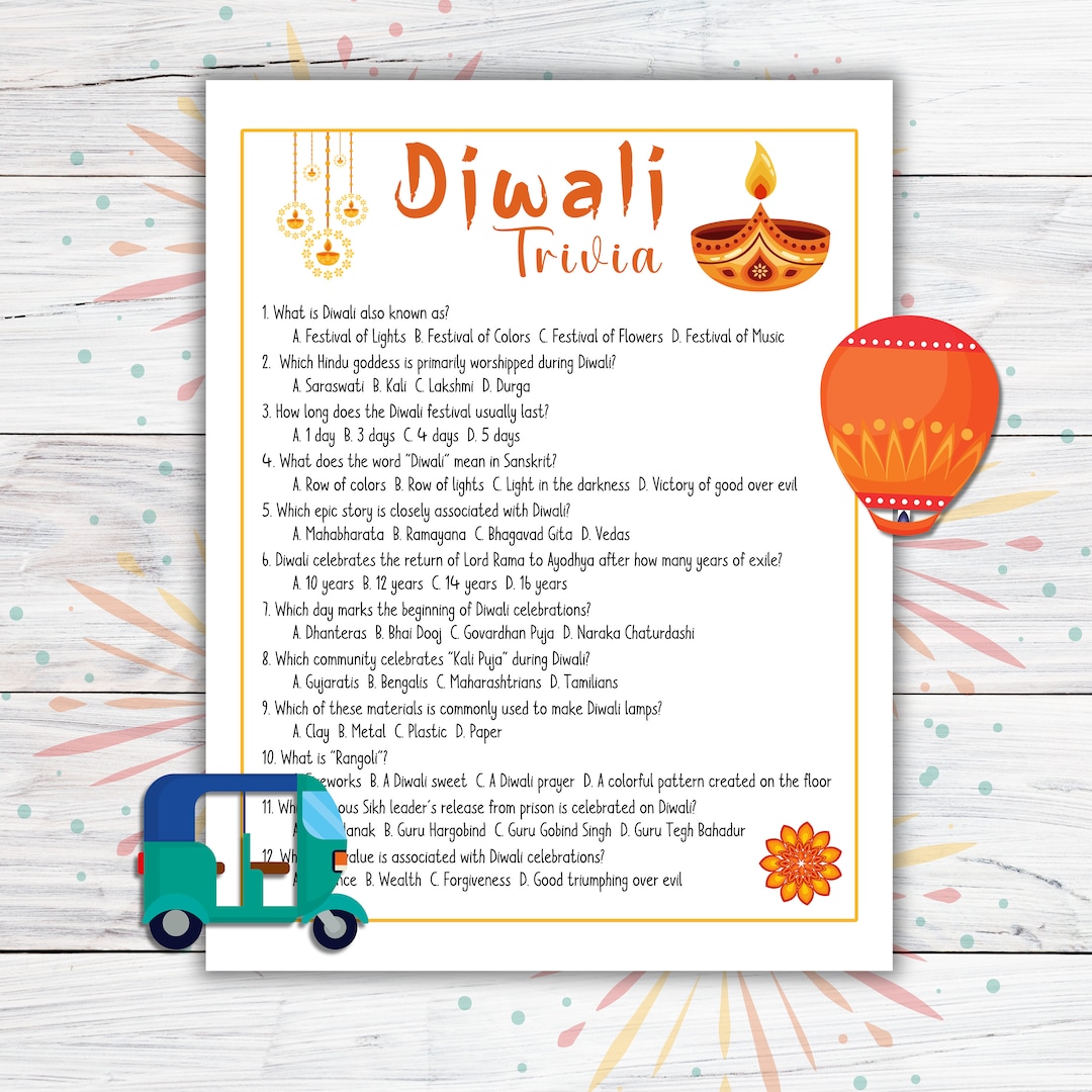Diwali Trivia Game, Diwali Printable Trivia Game, Fun Diwali Party Games, Diwali Activity ...