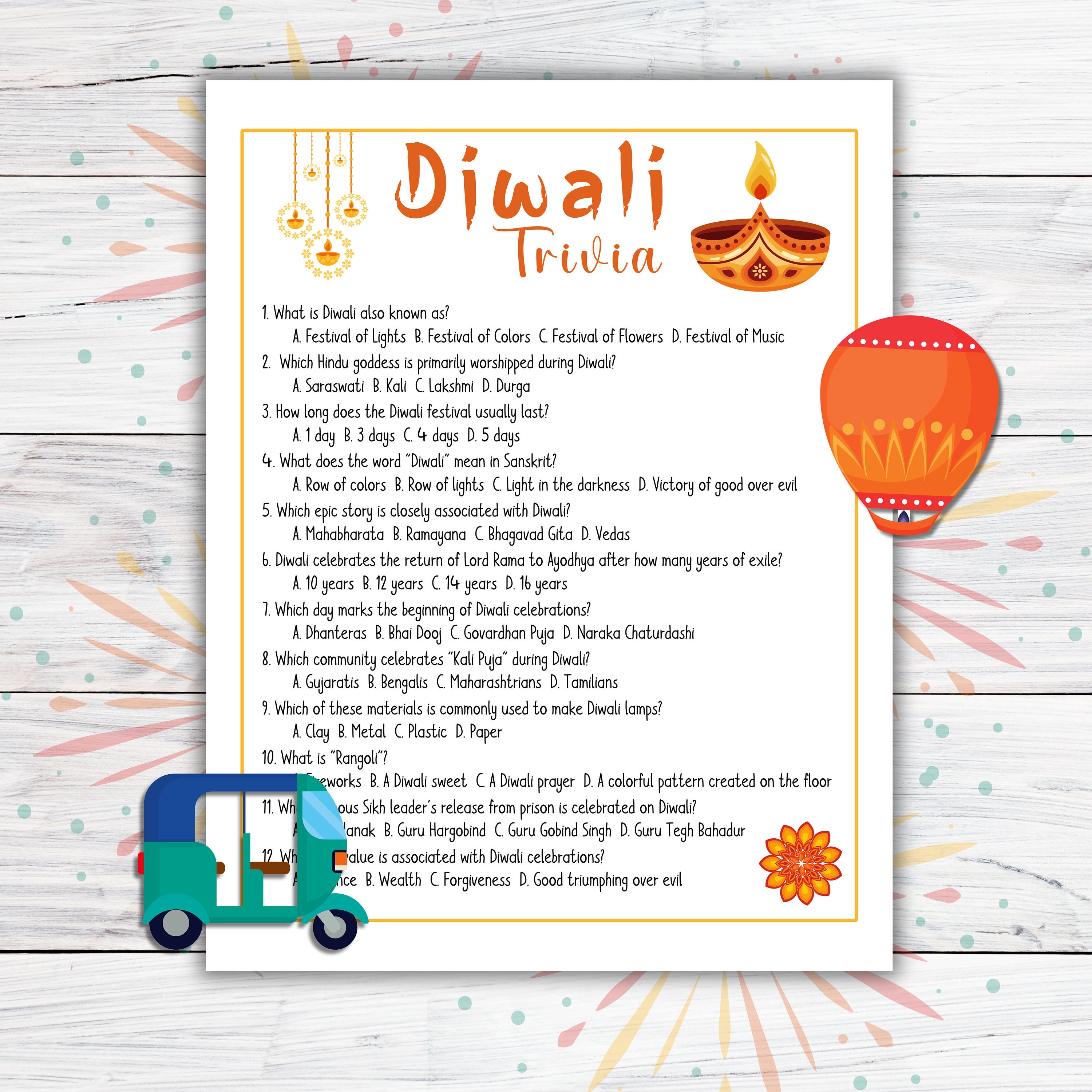 Diwali Trivia Game, Diwali Printable Trivia Game, Fun Diwali Party ...
