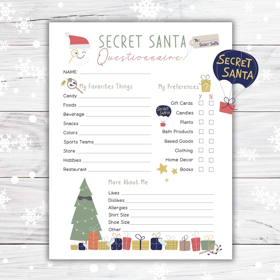 Secret Santa Questionnaire for Coworkers, Secret Santa Questionnaire ...