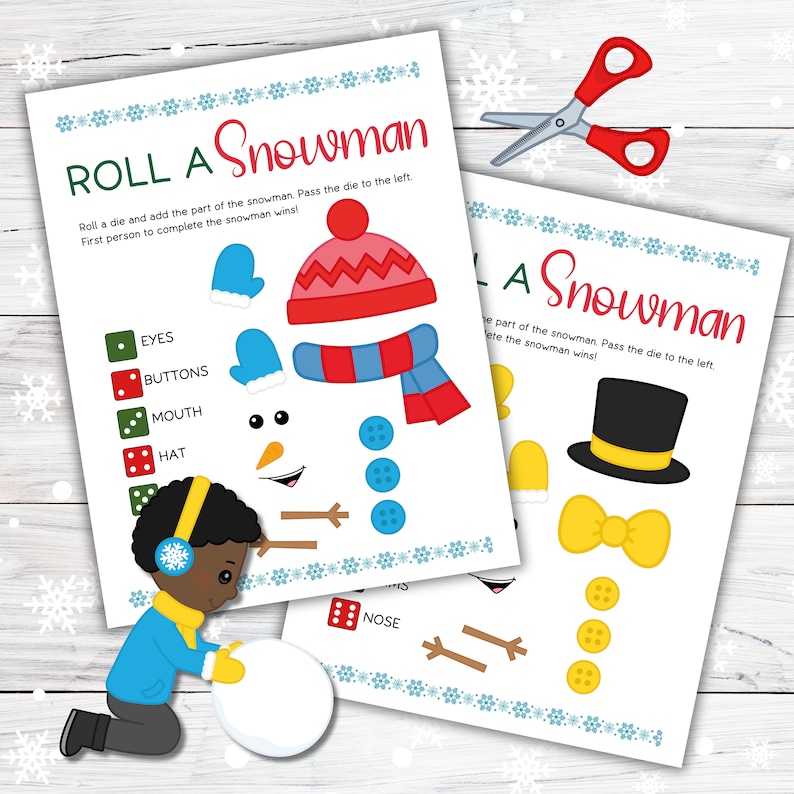 Roll a Snowman Printable, Christmas Dice Game for Kids, Christmas ...