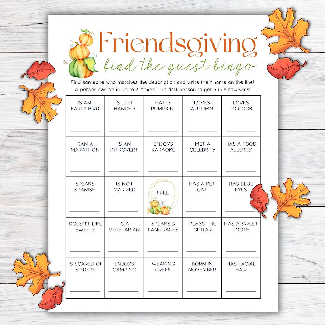 Friendsgiving Bingo, Find the Guest Bingo, Friendsgiving Game Printable ...
