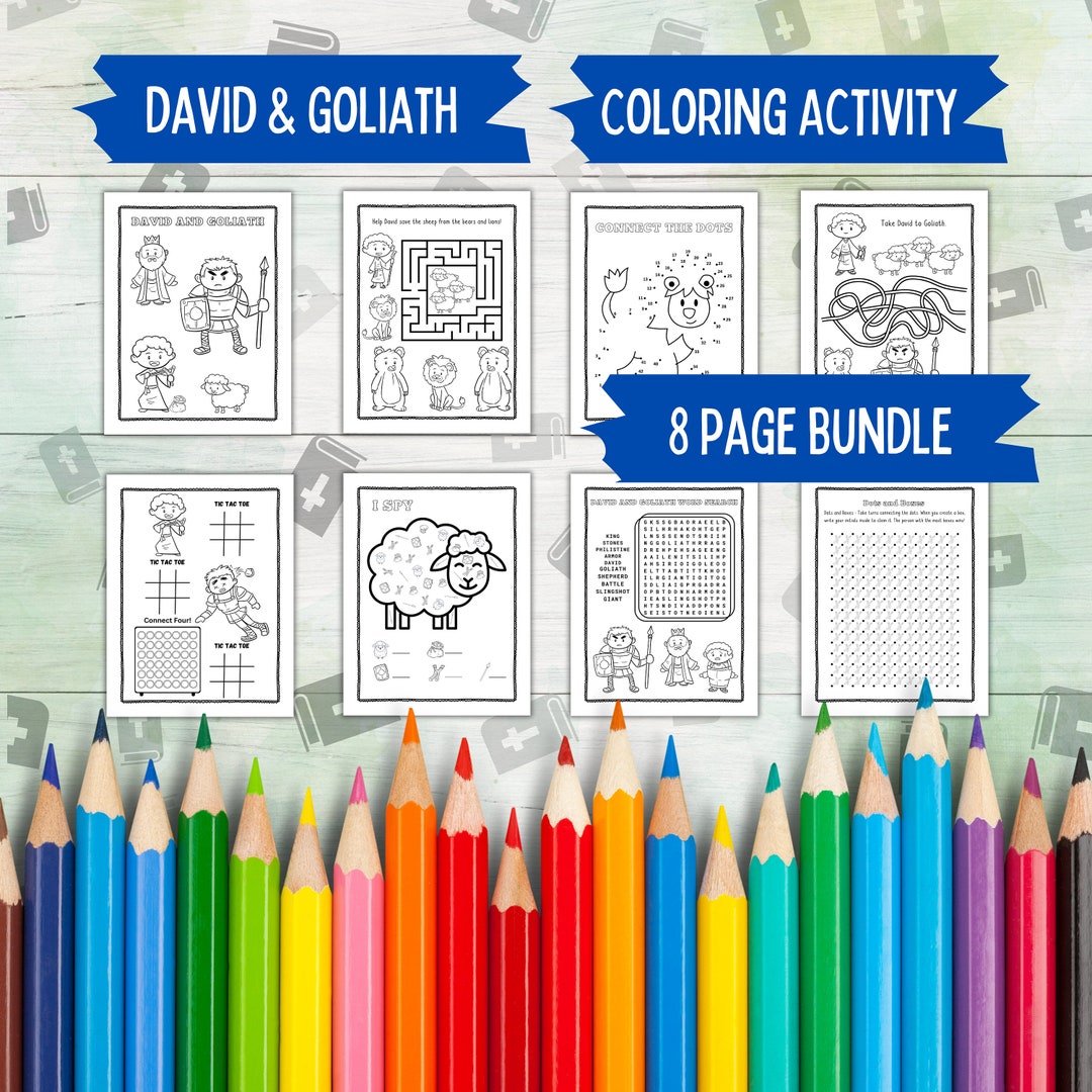 David and Goliath Coloring Activity Page Bundle, Printable Childrens ...