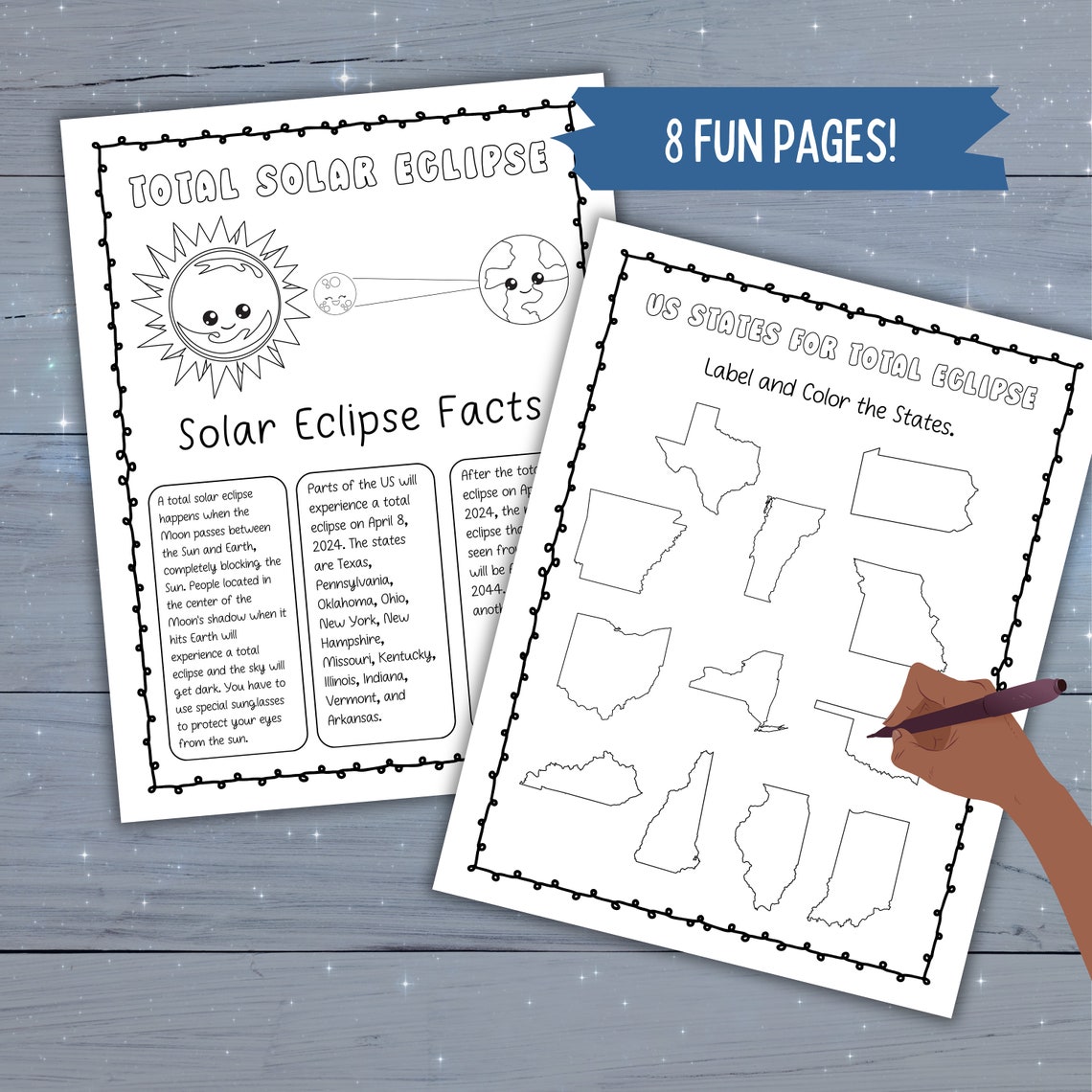 2024 Solar Eclipse Kids Coloring Activity Book Pages, April 8, 2024 ...