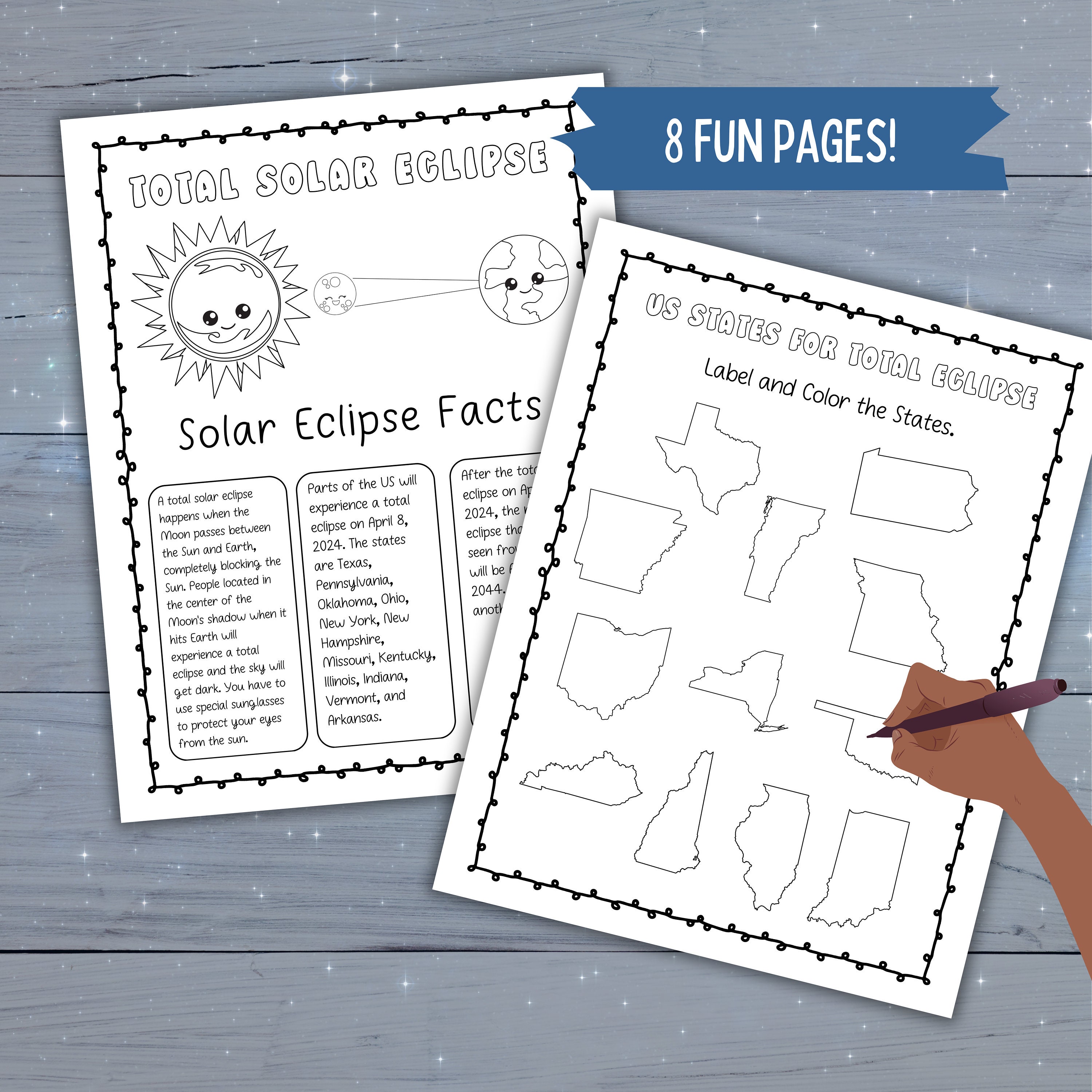 2024 Solar Eclipse Kids Coloring Activity Book Pages, April 8, 2024 ...