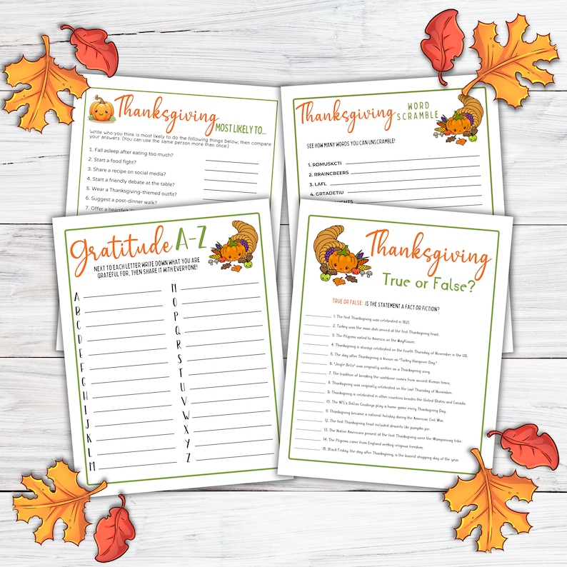 Thanksgiving Games Bundle Printable, Thanksgiving Games for Family ...