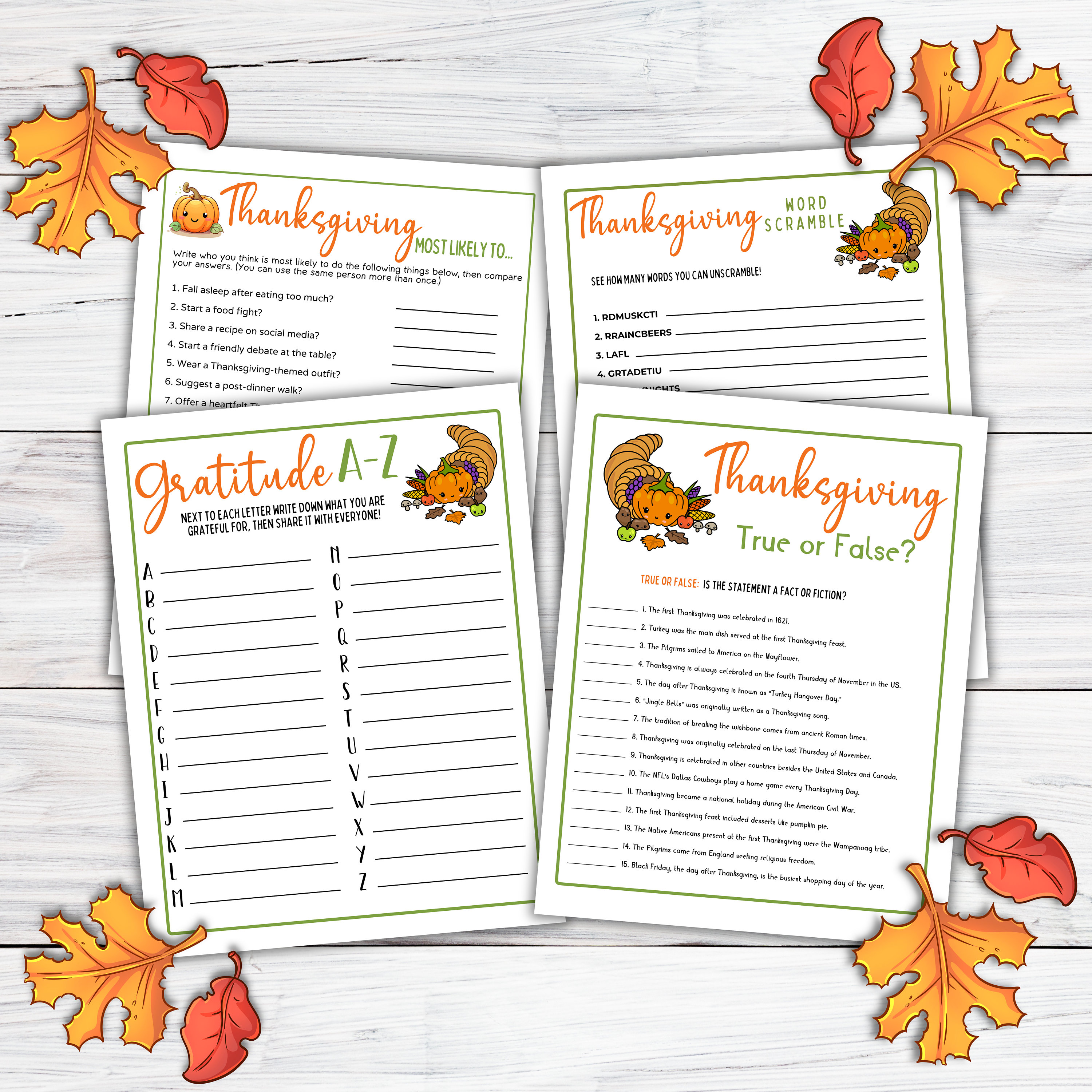 Thanksgiving Games Bundle Printable, Thanksgiving Games for Family ...