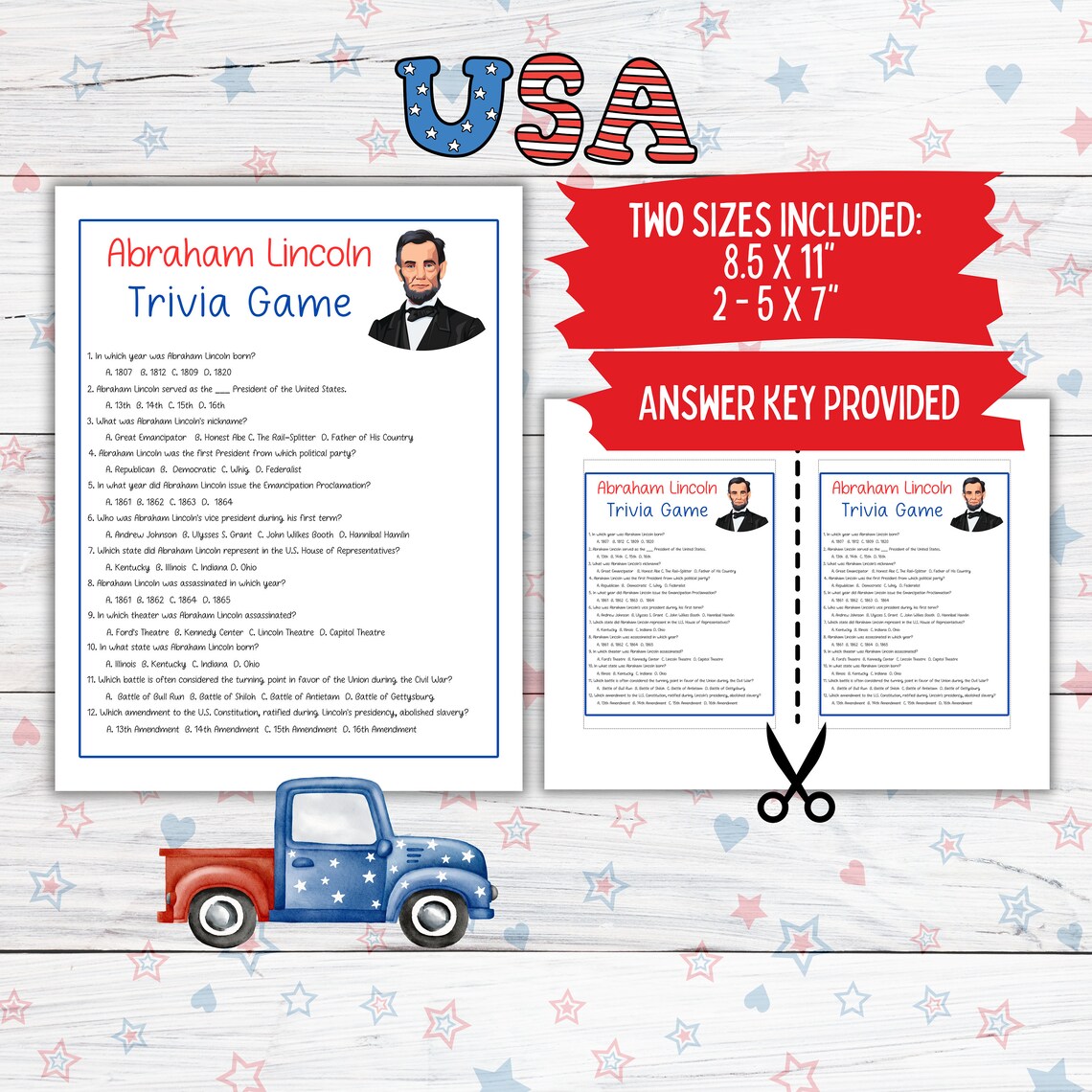 Abraham Lincoln Trivia Game, US Presidents Trivia Questions, Homeschool ...
