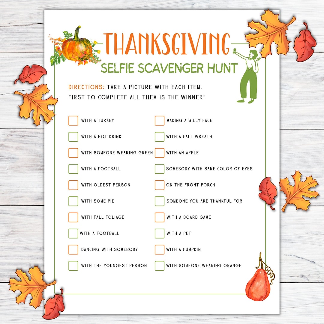 Thanksgiving Selfie Scavenger Hunt, Thanksgiving Party Game ...