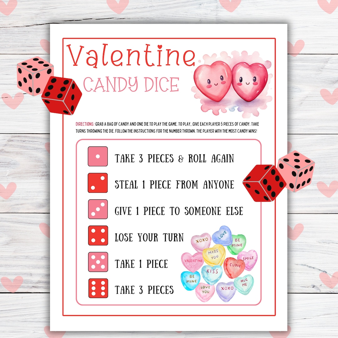 Kawaii Valentine Candy Dice Game, Valentines Day Icebreaker Group Game ...